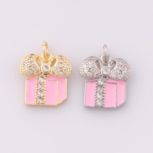 Gold CZ Gift Box Pendant,18k Gold Filled Christmas Gift Box Charm ...