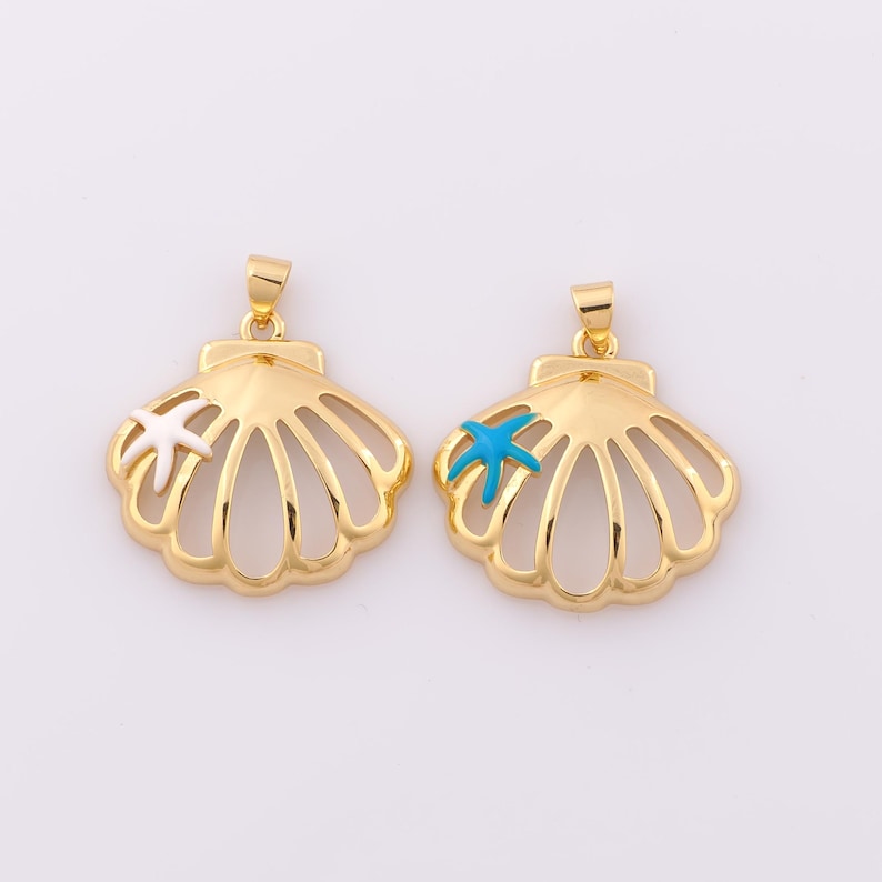 1 Pcs Gold Enamel Shell Pendant,18k Gold Filled Starfish Charm,shell ...