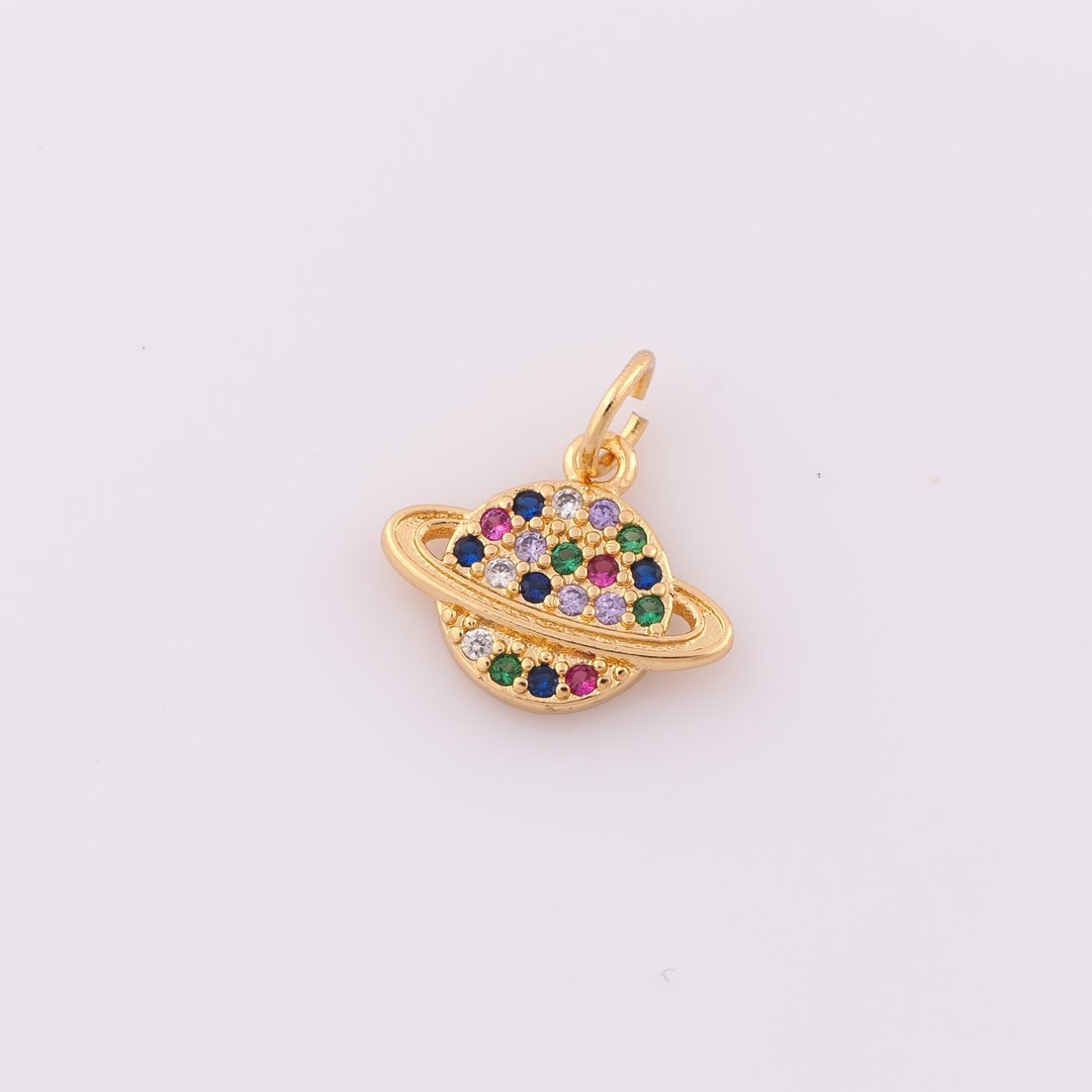 1 Pcs Gold CZ Saturn Pendant,18k Gold Filled Saturn Charm,saturn Charm ...