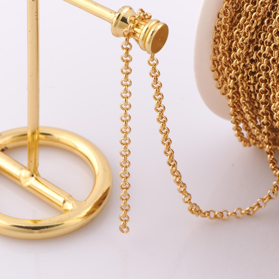 1 Meter Gold Rolo Chain, 18K Gold Filled Semi Finished Chain, Specialty ...