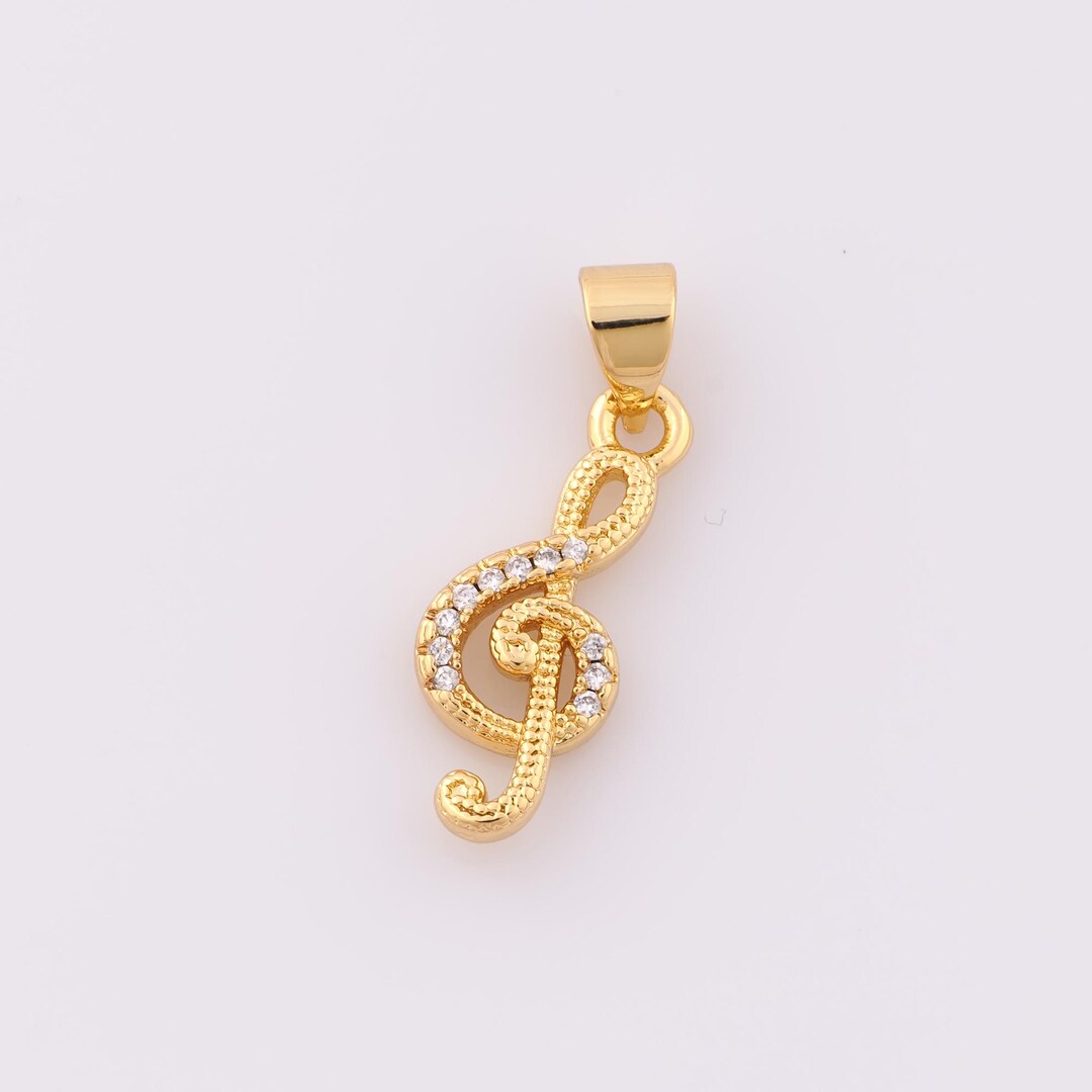 Gold CZ Musical Note Pendant,18k Gold Filled Musical Note Charm,musical ...