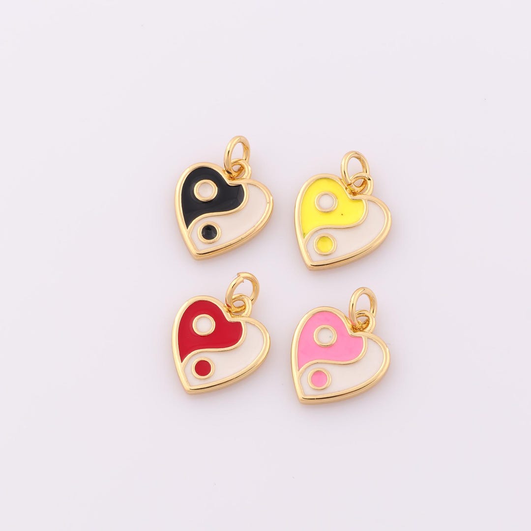 1 Pcs Gold Enamel Bagua Pendant,18k Gold Filled Heart Charm,bagua Charm ...