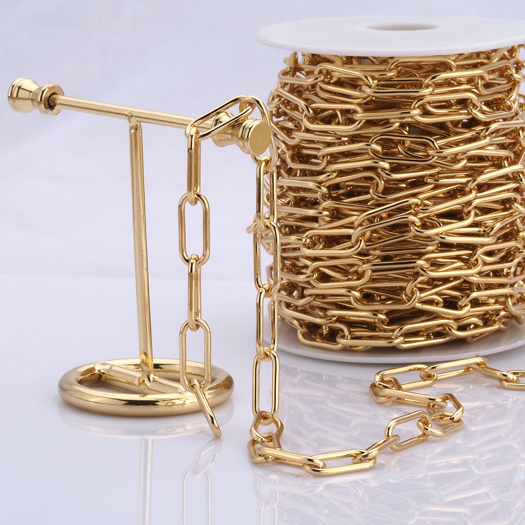 1 Meter Gold Paper Clip Chain, 18K Gold Filled Semi Finished Chain ...