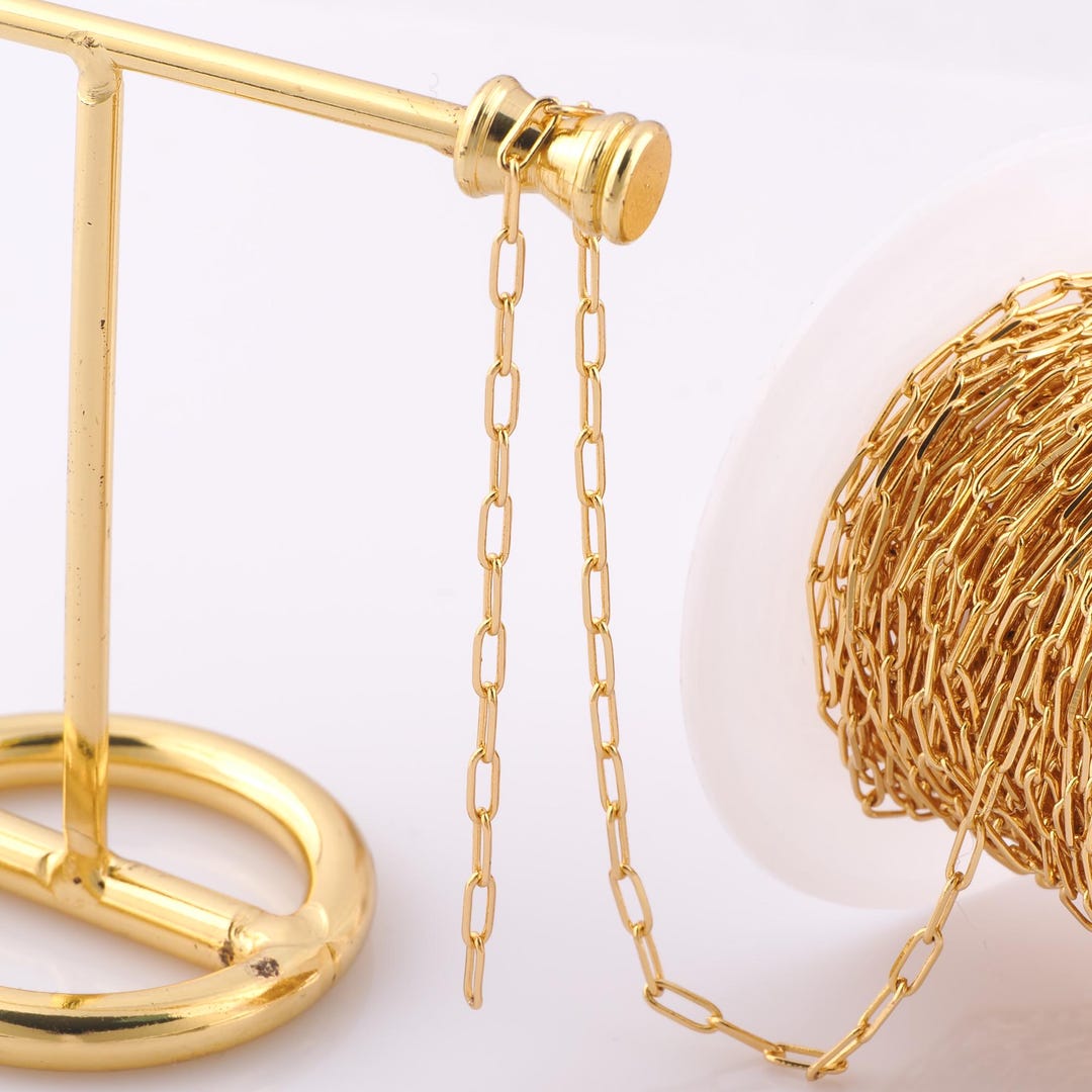1 Meter Gold Paper Clip Chain, 18K Gold Filled Semi Finished Chain ...