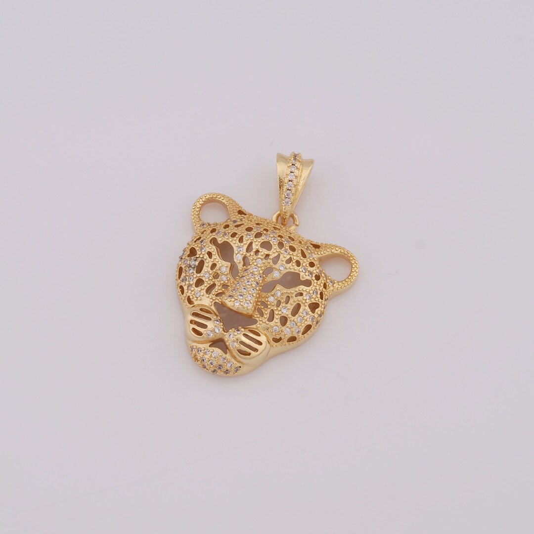 1 Pcs Gold Leopard Pendant,18k Gold Filled CZ Leopard Charm,tiger Charm ...