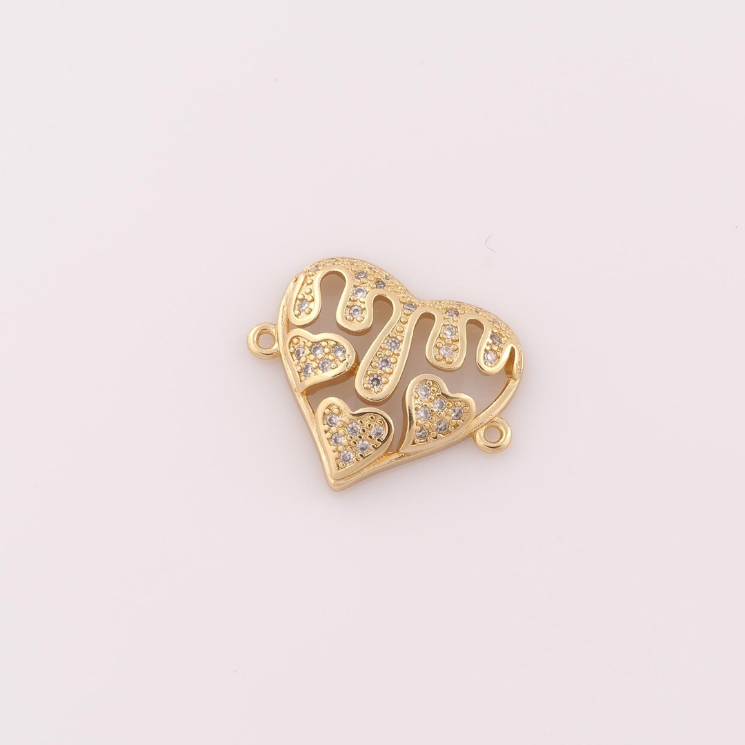 1 Pcs Gold CZ Heart Connector,18k Gold Filled Heart Connector,heart ...