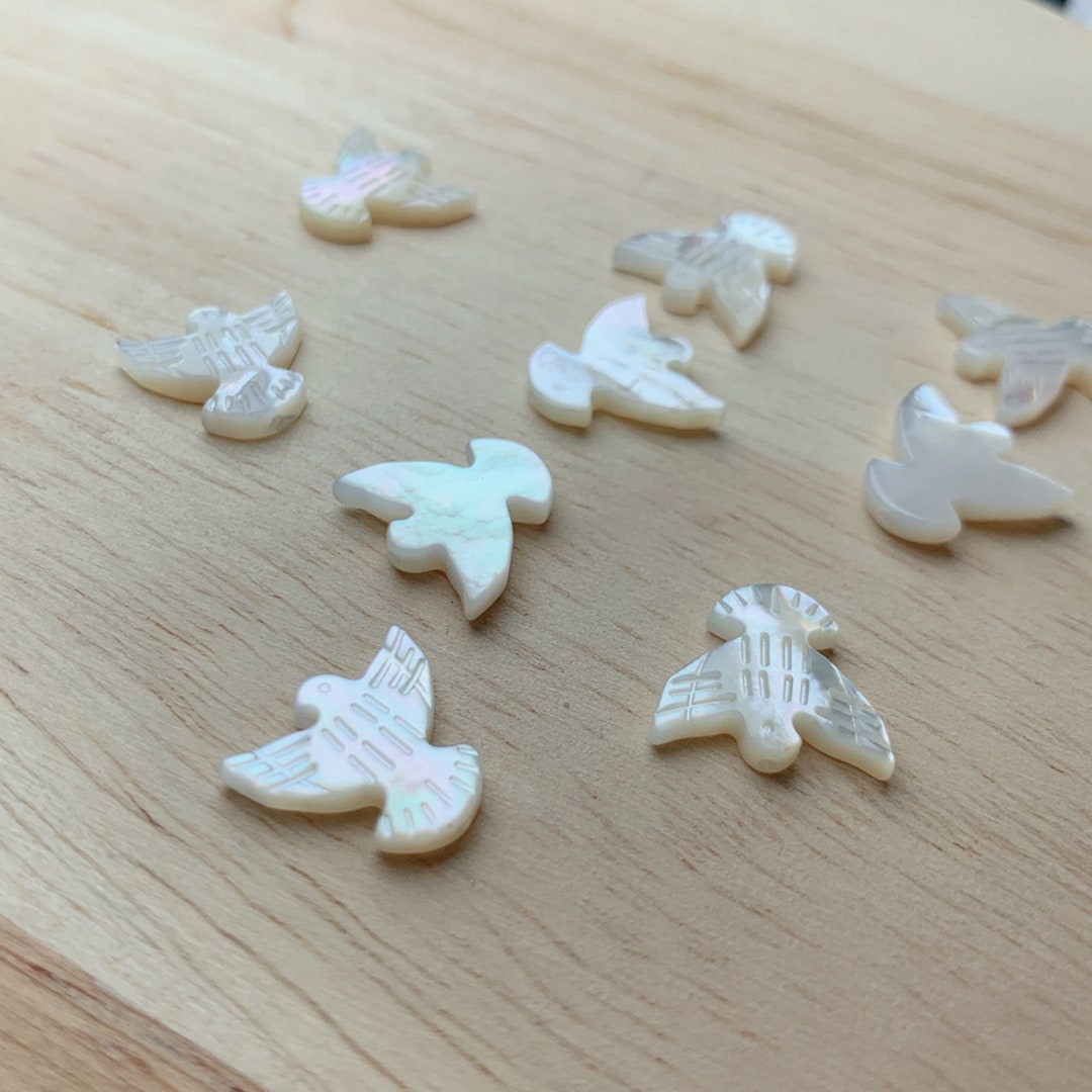 5pcs MOP Birds Beads, 18K Gold Brass Inlay Shell, for Necklace and ...