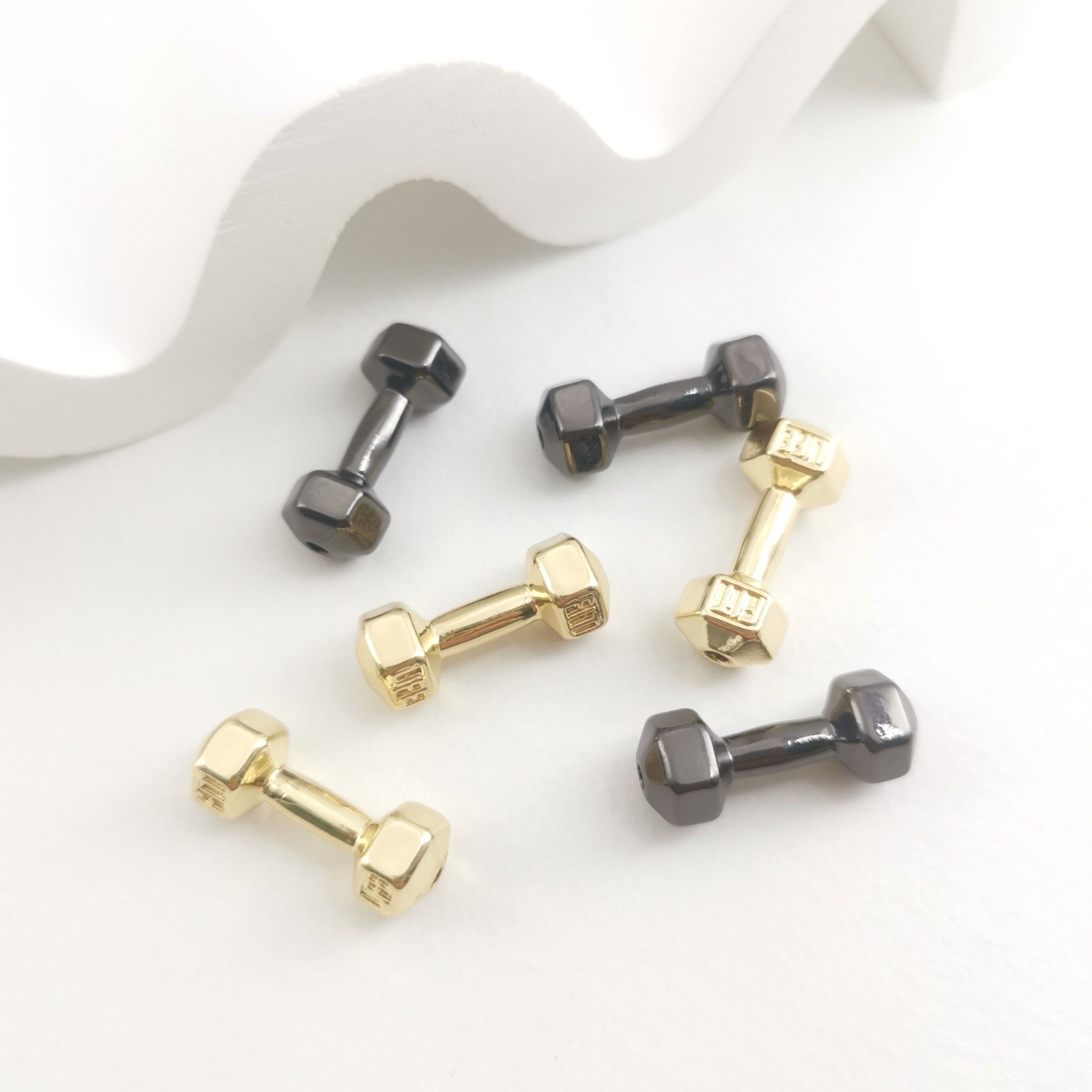 Everyday Sleek Barbell Charm,18k Gold Plated,barbell Pendant,dumeebll ...