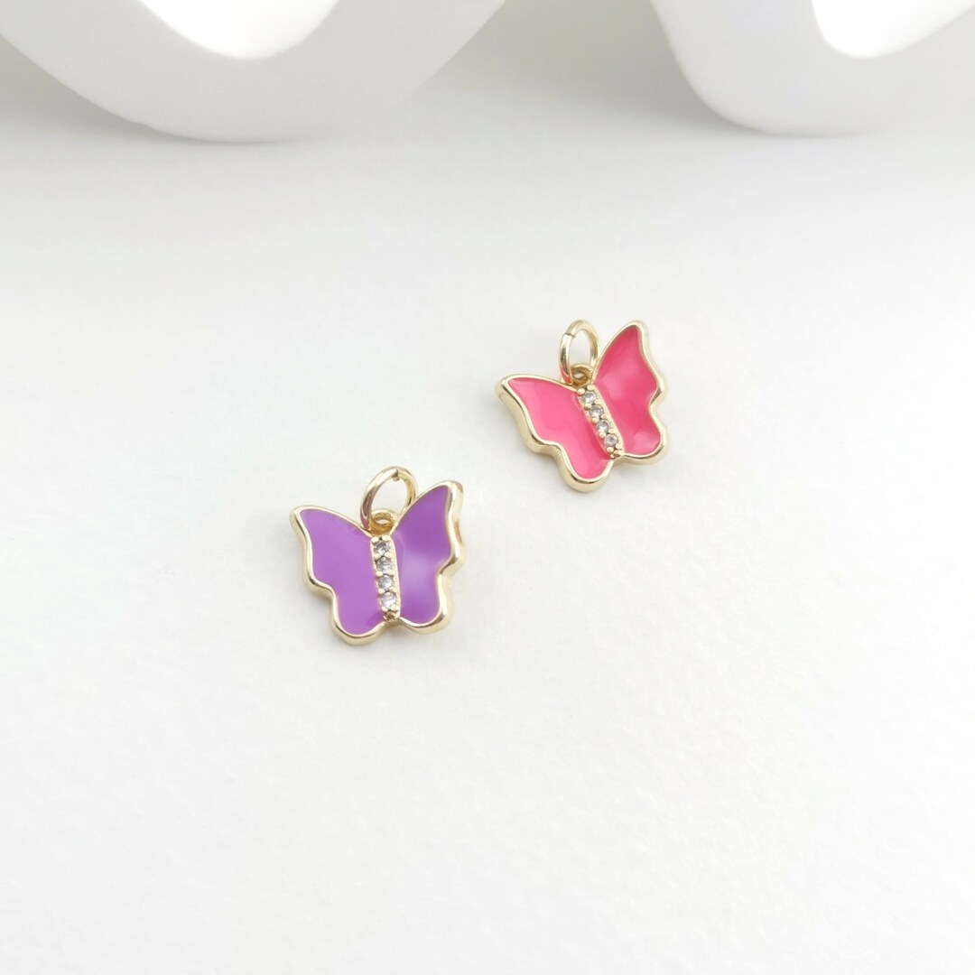 Enamel Butterfly Charm,18k Gold Plated,smooth Butterfly Pendant,insect ...