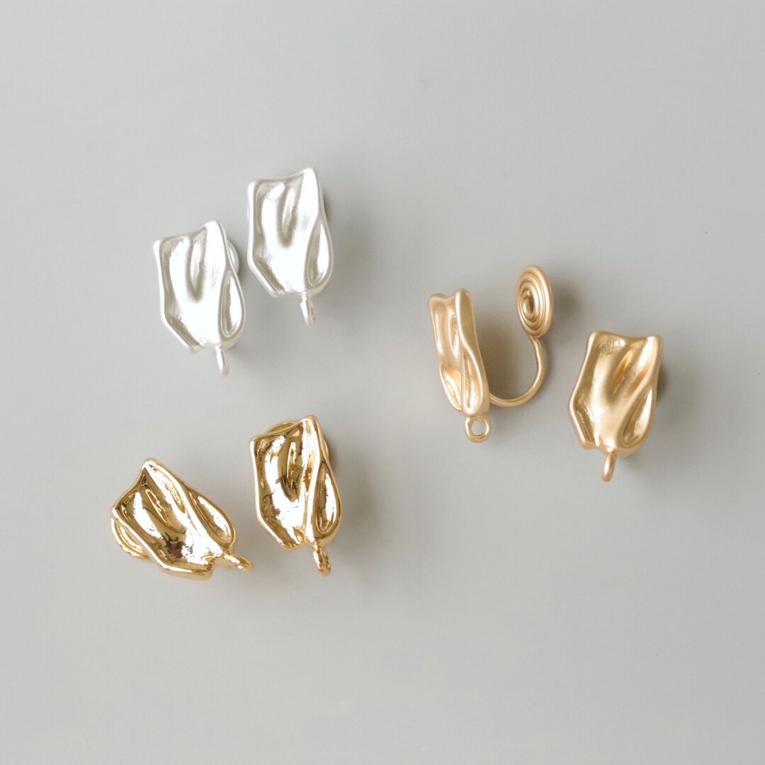 14K Gold Plated Irregular Ear Post With Loops, Matte Silver, Matte Gold ...
