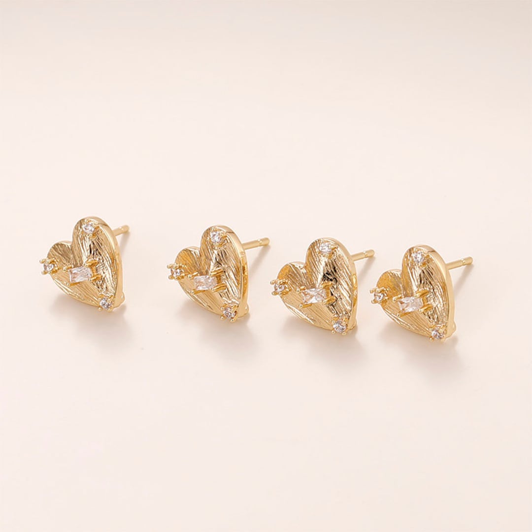14K Gold/silver Love Earring Post With Loop, Heart Drawing Earrings ...