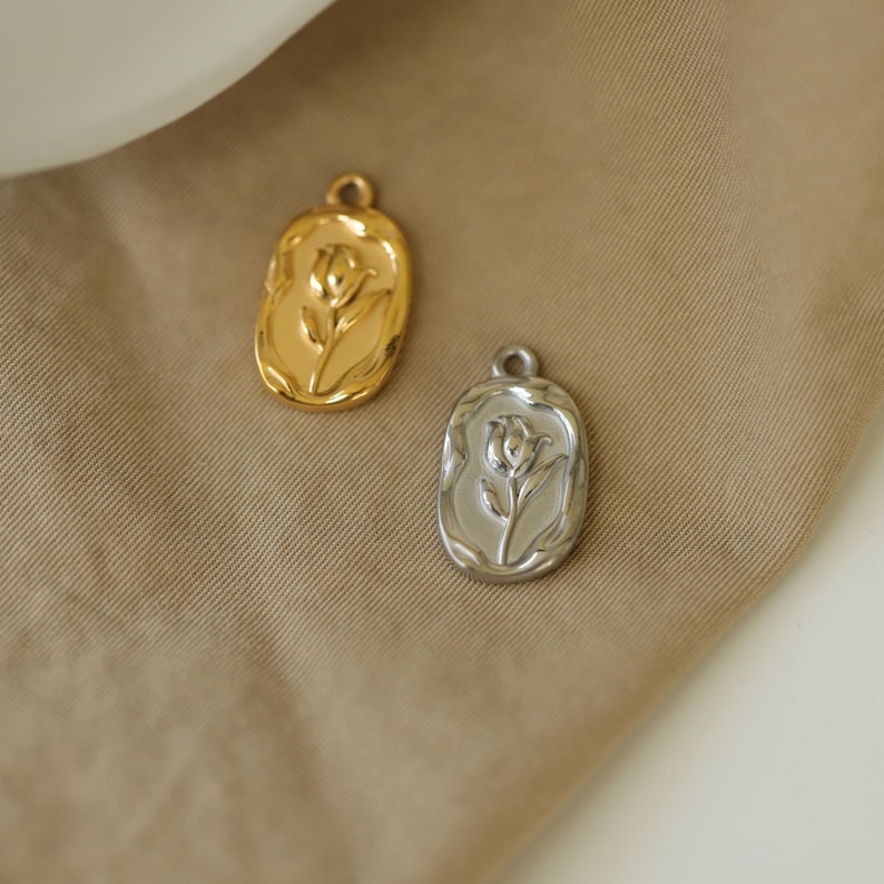 Vintage Irregular Oval Tulip Pendant,oval Flower Pendant,titanium,18k ...