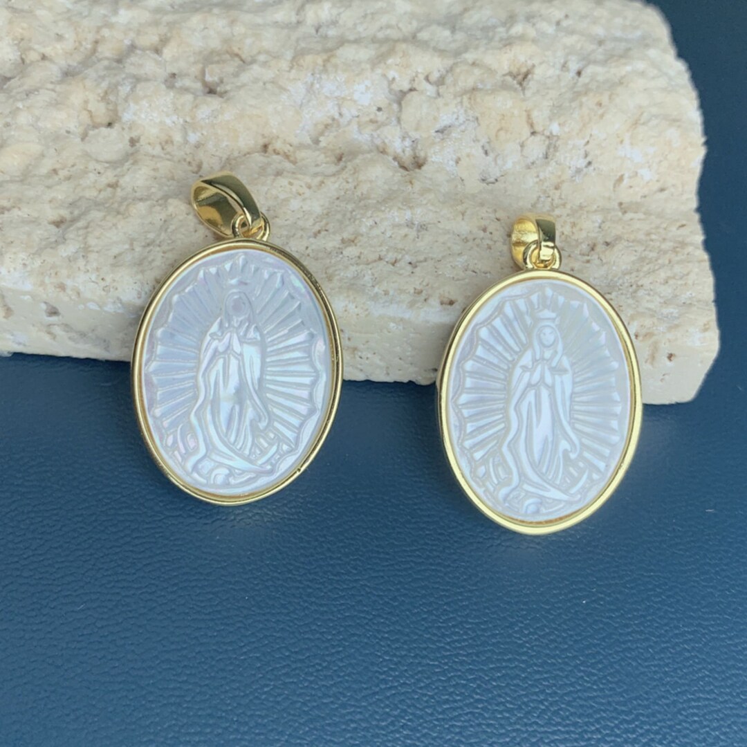 MOP Maria Pendant, 18K Gold Brass Inlay Shell, the Virgin Mary, for ...