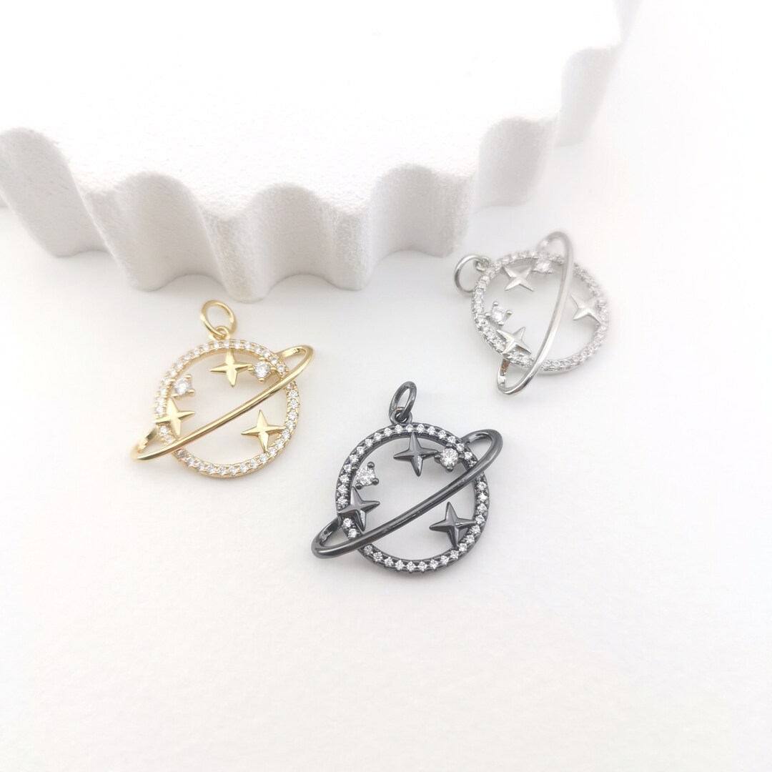 Intricate Openwork Saturn Planet Charm,18k Gold Plated,clear Cubic ...