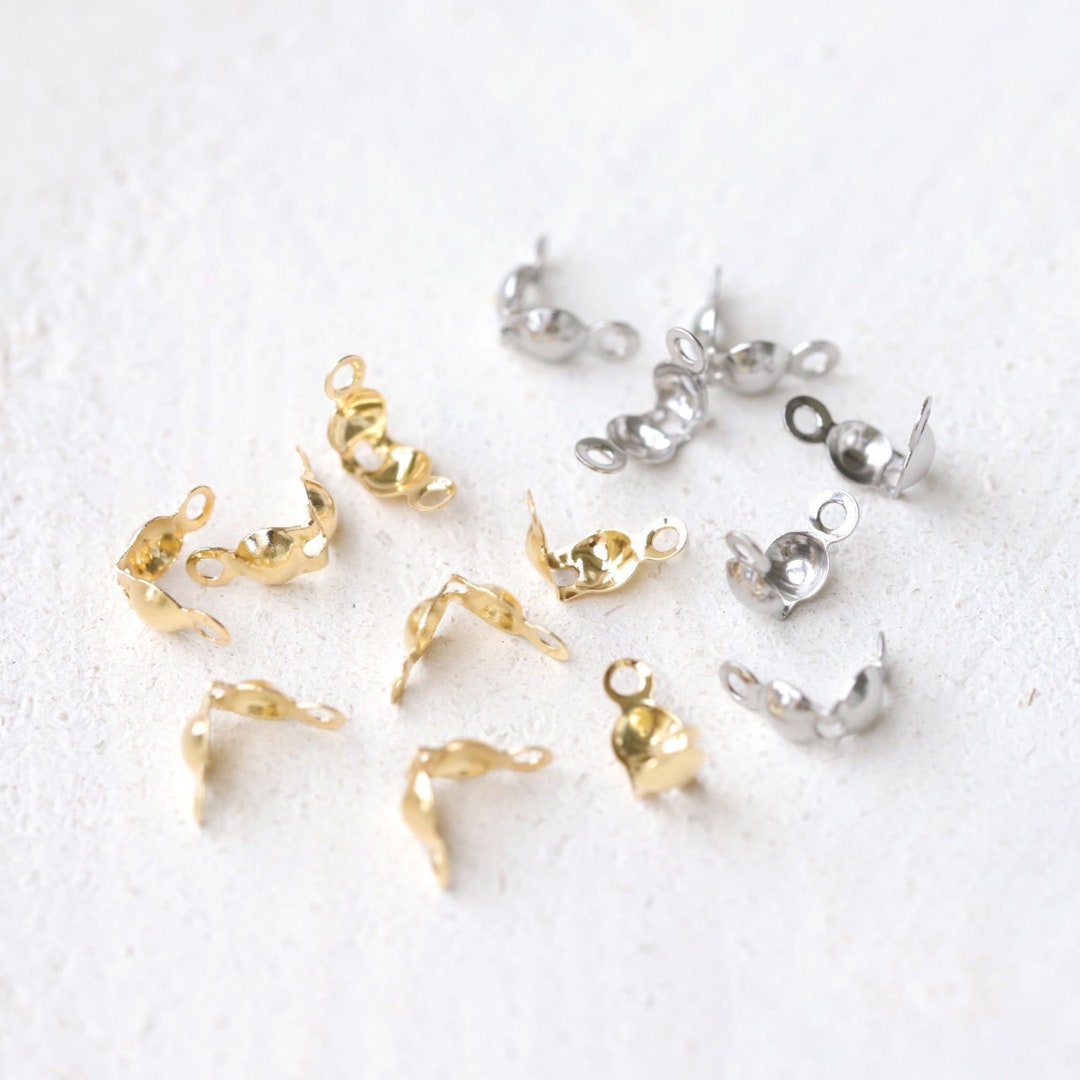 10pcs Stainless Steels Bead Tips, 14K Gold Plated, Round End Tip Cover ...
