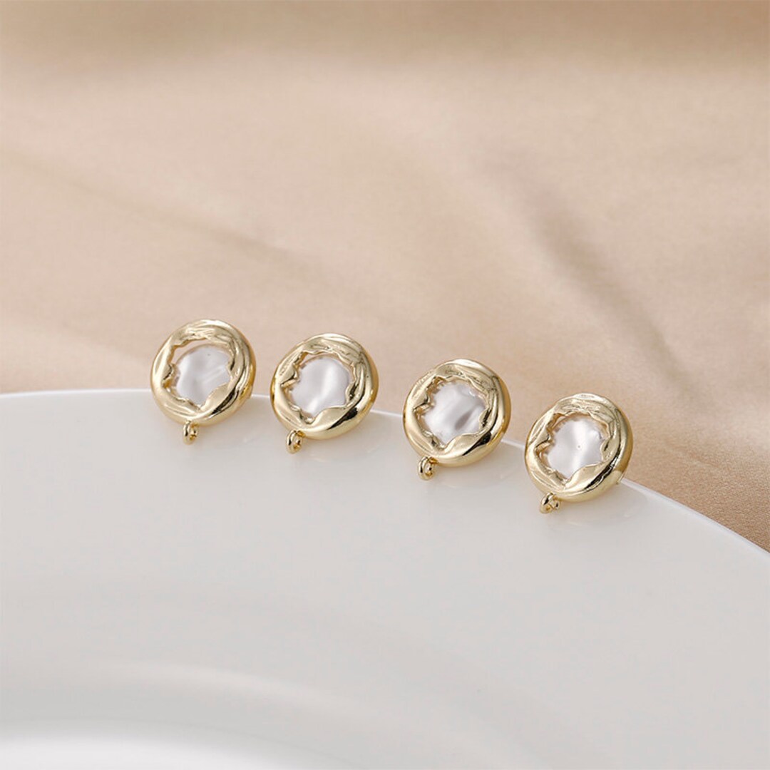 14K Gold Plated Vintage Baroque Pearl Earring Post,14mm,round With Hoop Earring,s925 Silver Pin ...