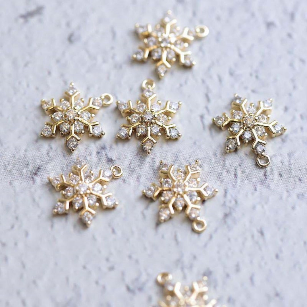 14K Gold Plated Cubic Snowflake Pendant,crystal Snowflake Charm ...