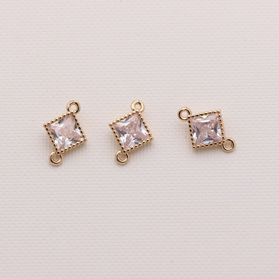 14K Gold Plated 4MM/6MM Diamond Pendant,cz Pave Square Connector,mini ...