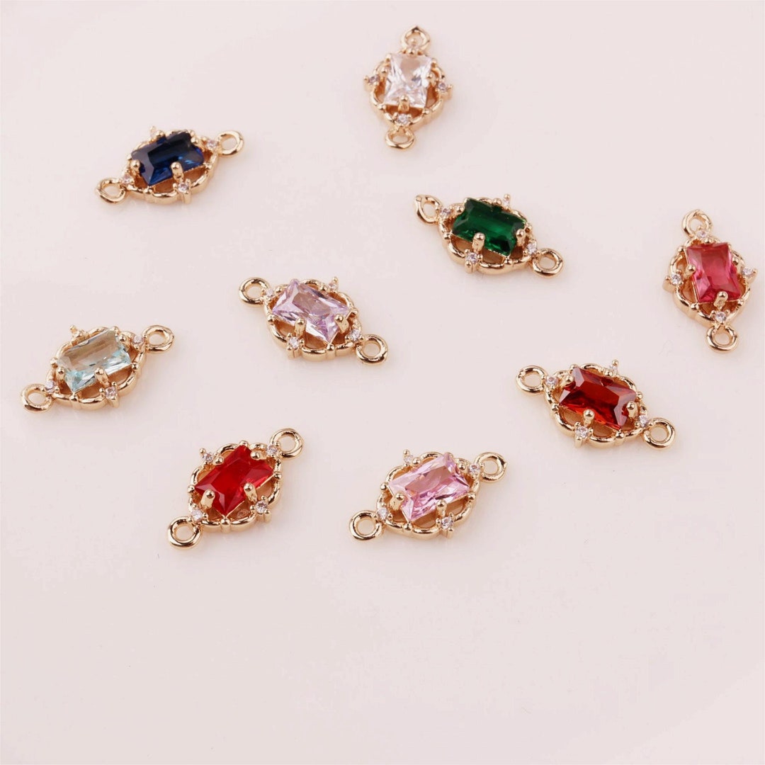 14K Gold Plated Square Crystal Charm,cz Square Connector,glass Crystal ...