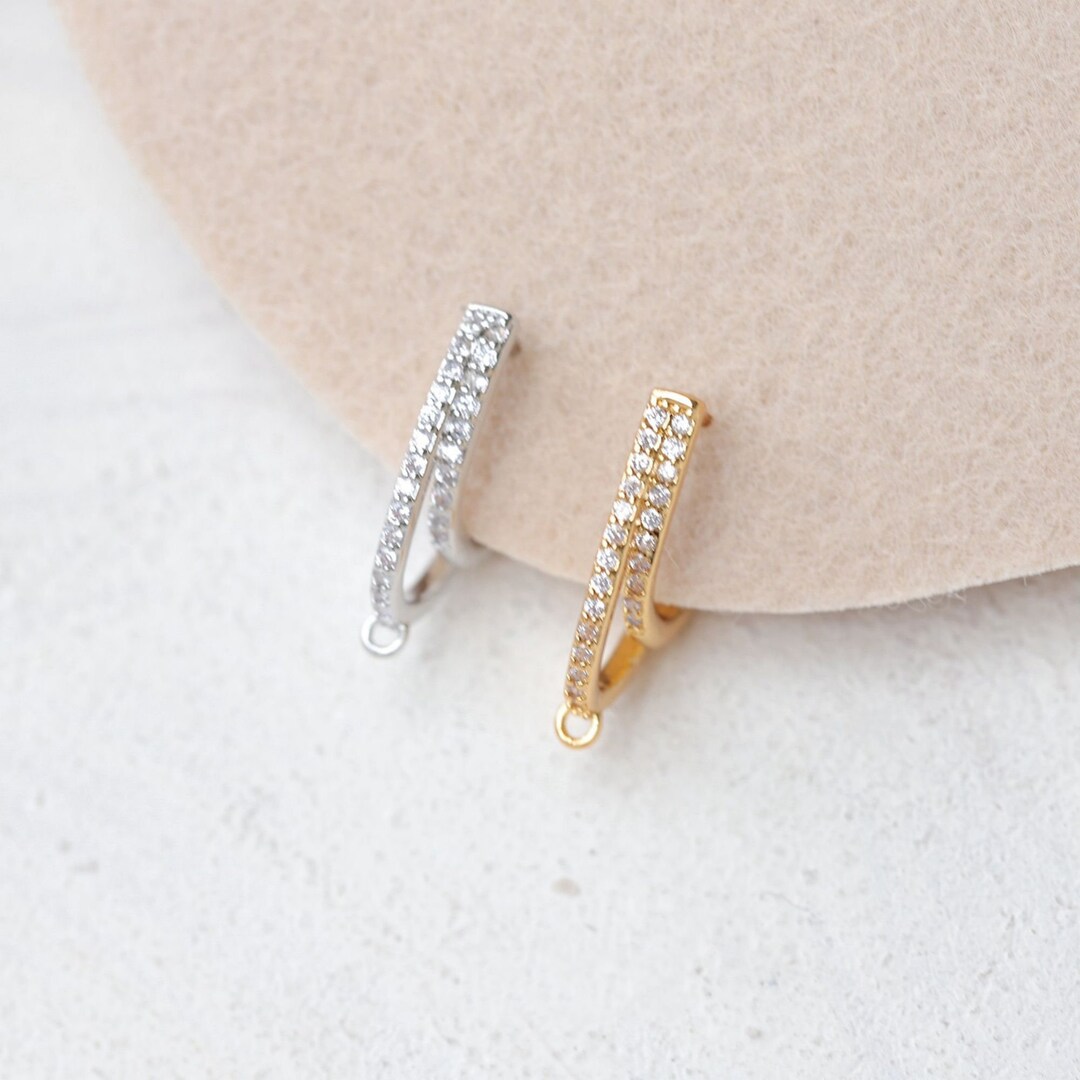 14K Gold Plated U Shape Ear Post With Loops CZ Pave Earrings - Etsy