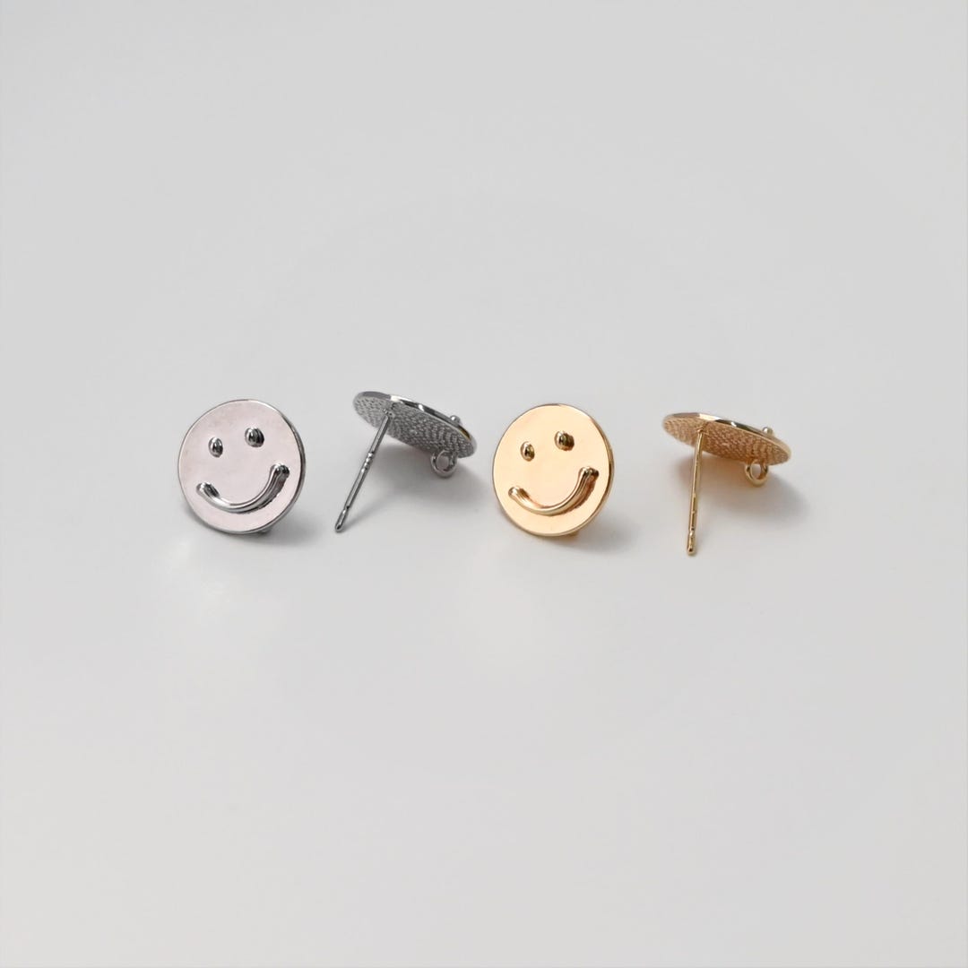 Smiley Face Post Earring, Gold Plated Round Stud Post With Loop ...