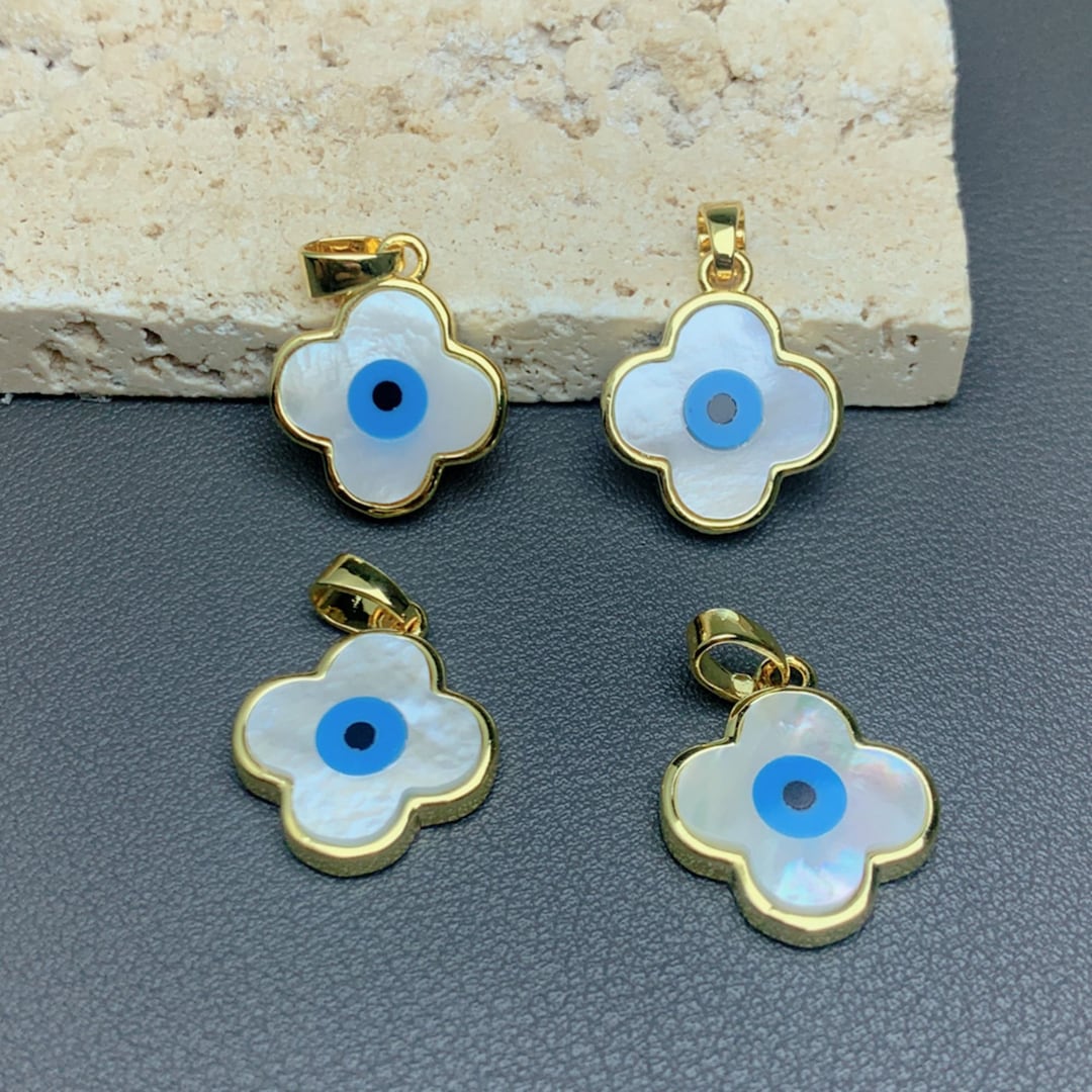 Four Leaf Clover MOP Shell Evil Eye Pendant,18k Gold Eye Charm,for ...