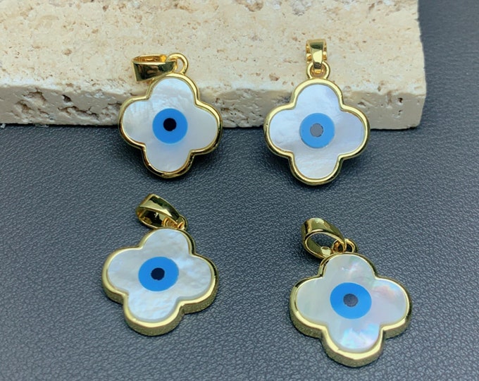 Four Leaf Clover MOP Shell Evil Eye Pendant,18k Gold Eye Charm,for ...