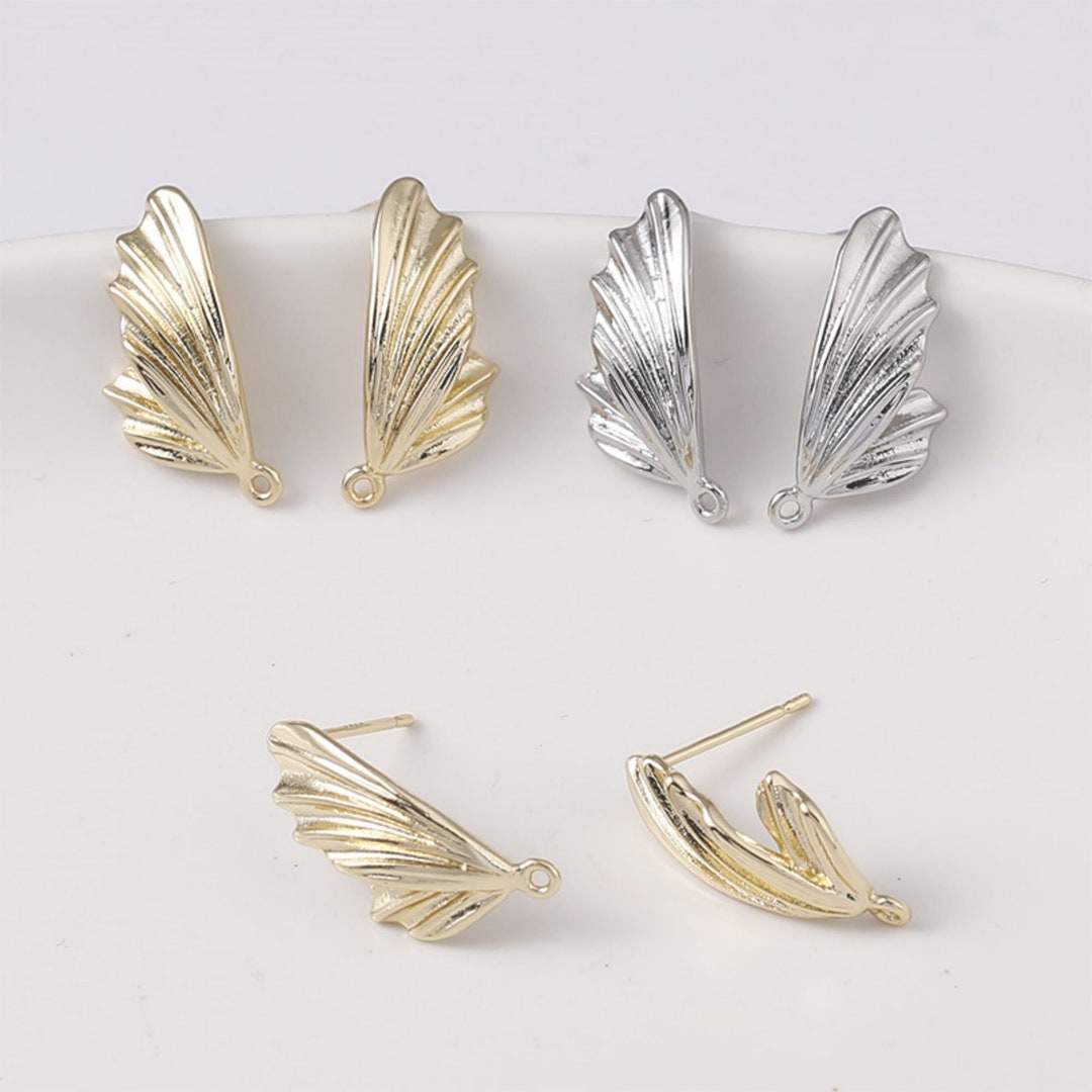 14K Gold/silver Butterfly Wings Stud Earrings,with Loop,wings Earrings ...