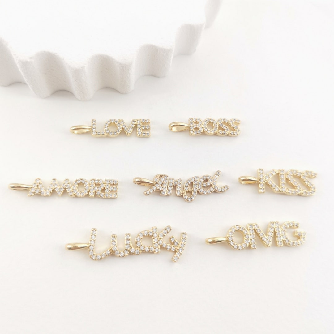 Angel/lucky/amore/kiss/boss/love/omg Letter Charm,18k Gold Plated ...
