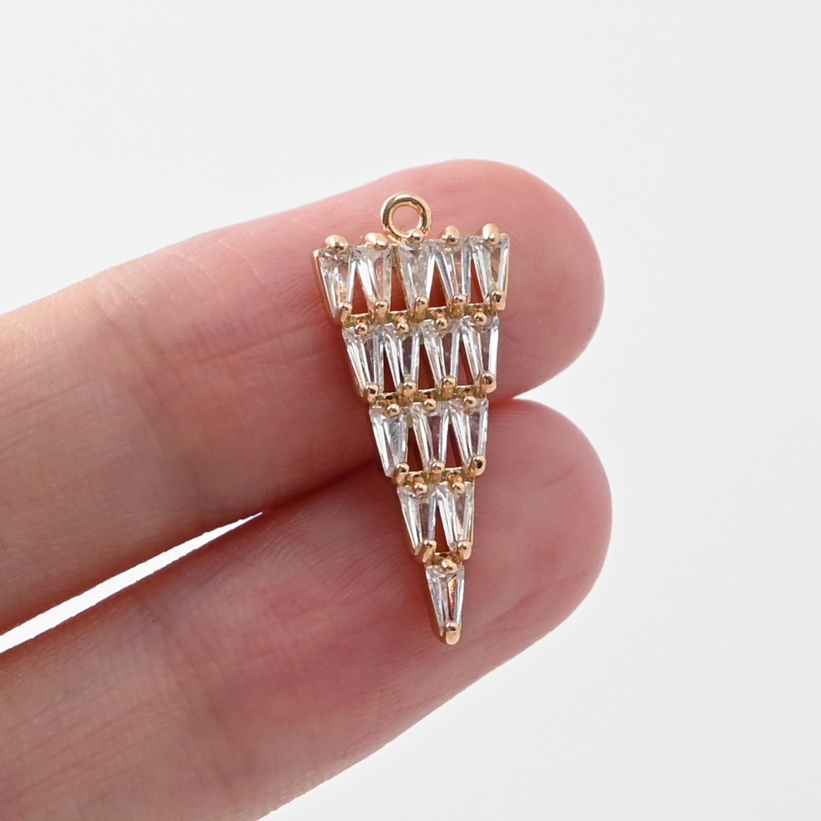 Triangle Shape Pendant, CZ Pave Triangle Charm, 18K Gold Plated, for ...
