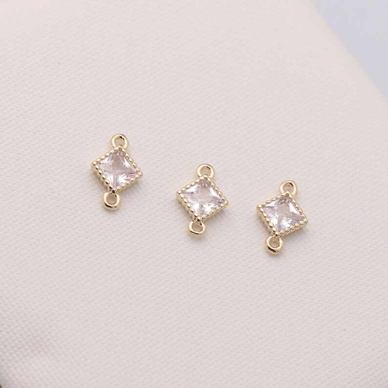 14K Gold Plated 4MM/6MM Diamond Pendant,cz Pave Square Connector,mini ...