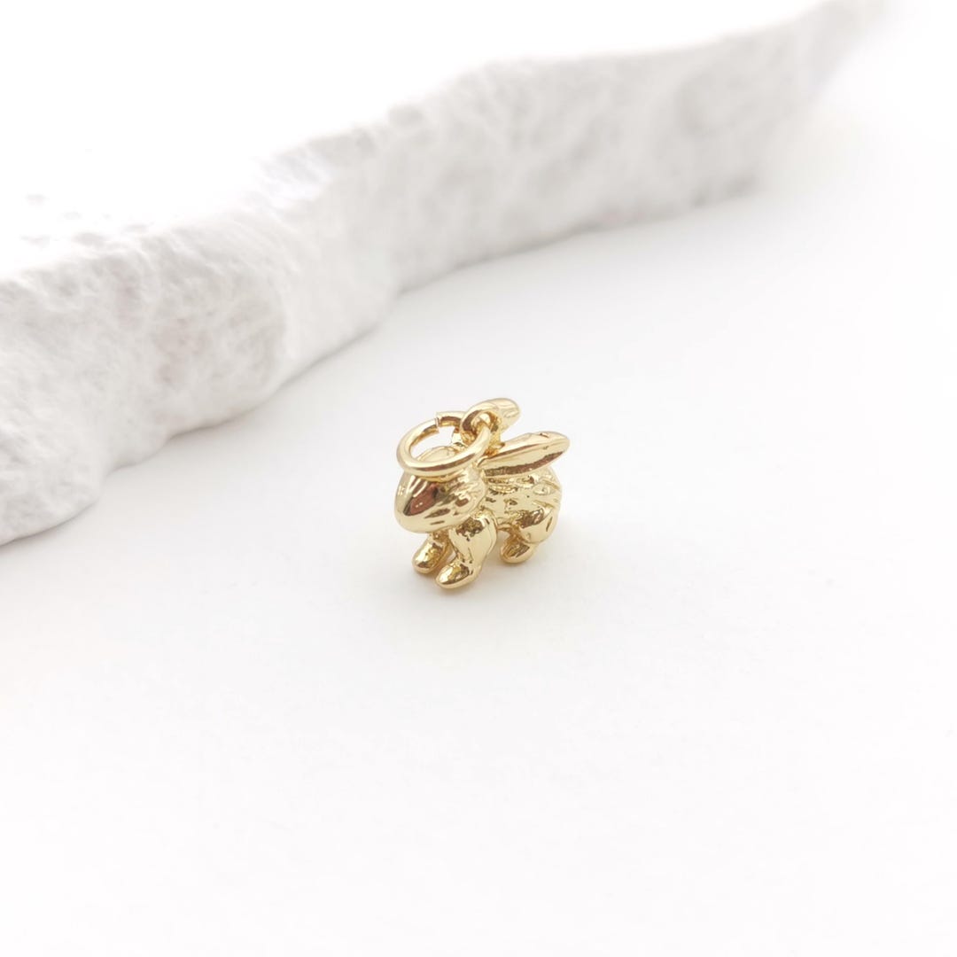 Textured 3D Rabbit Charm,18k Gold Plated, Mini Animals Pendant,for ...