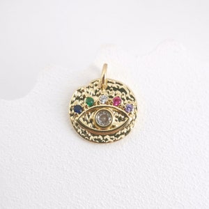 Hammered Round Evil Eye Charm,18k Gold Plated,cubic Zircon Devil's Eye ...