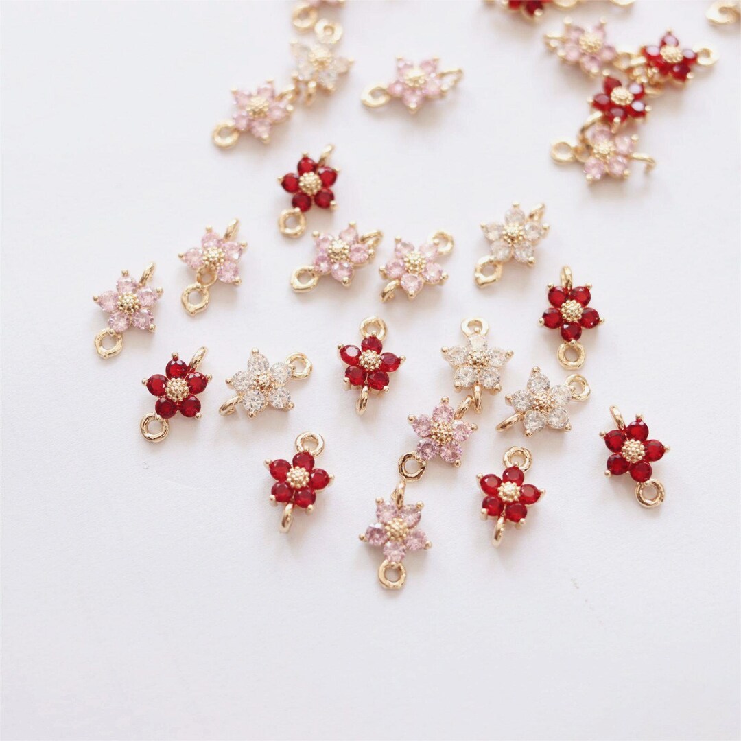 14K Gold Plated Flower Connectors,cz Pave Flower Charm,cubic Crystal ...