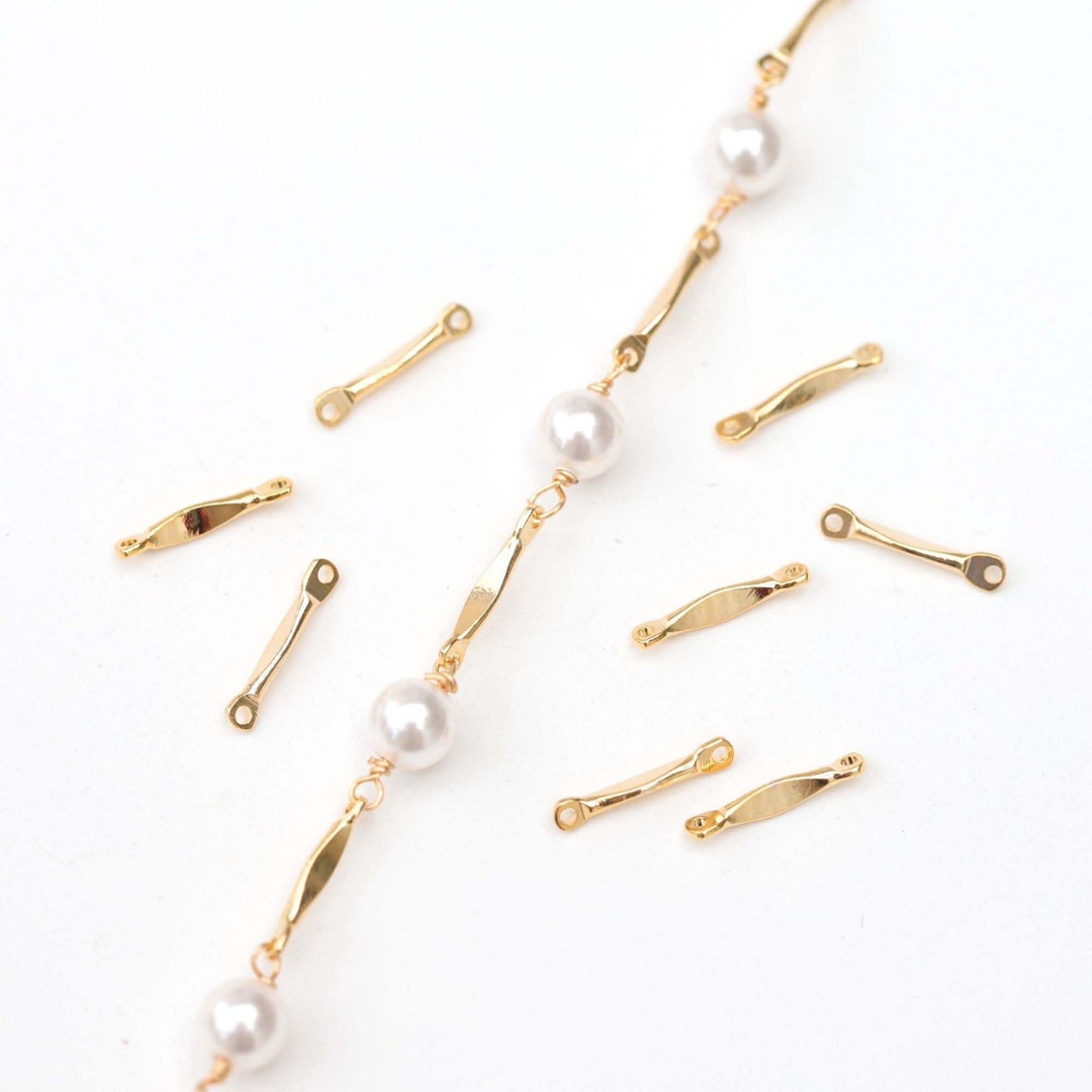 14K Gold Plated Flat Bar Connector,short Bar Connector,two Hole ...