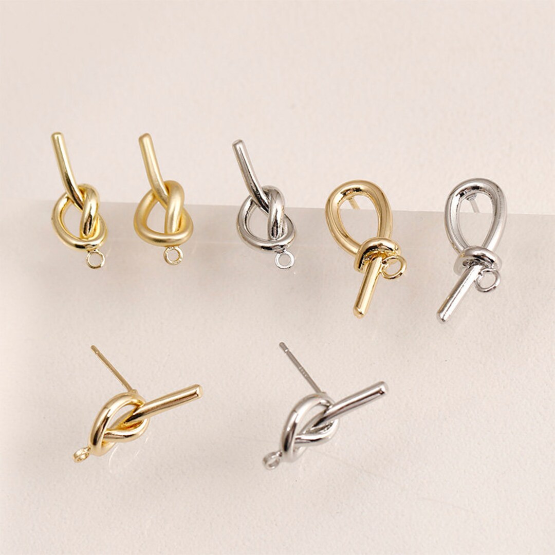 18K Gold Plated Earring Post With Loop Knotted, S925 Silver Ear Pin ...