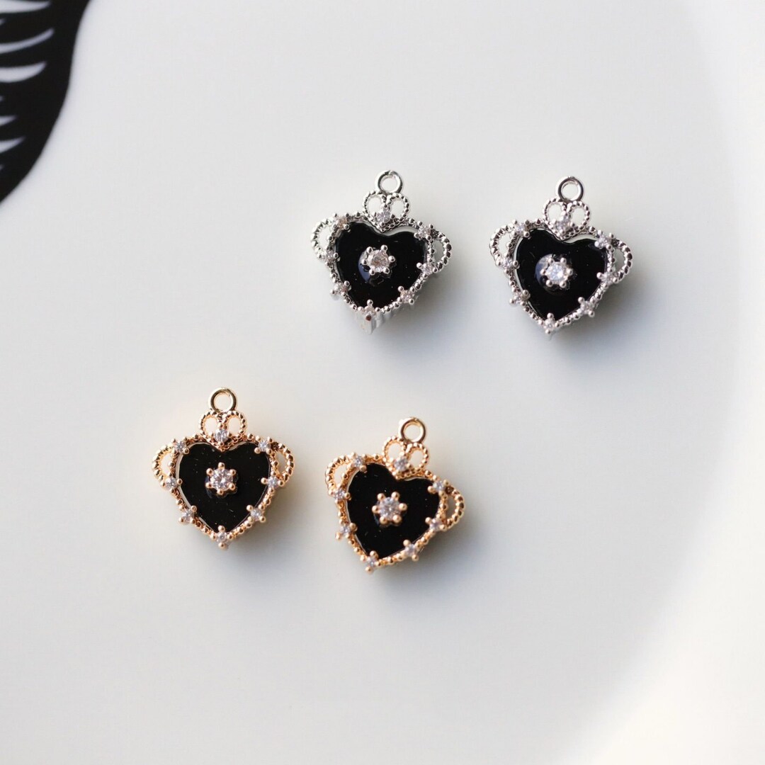 14K Gold Plated Vintage Pendant, Zirconia Heart Pendant, Rectangle ...