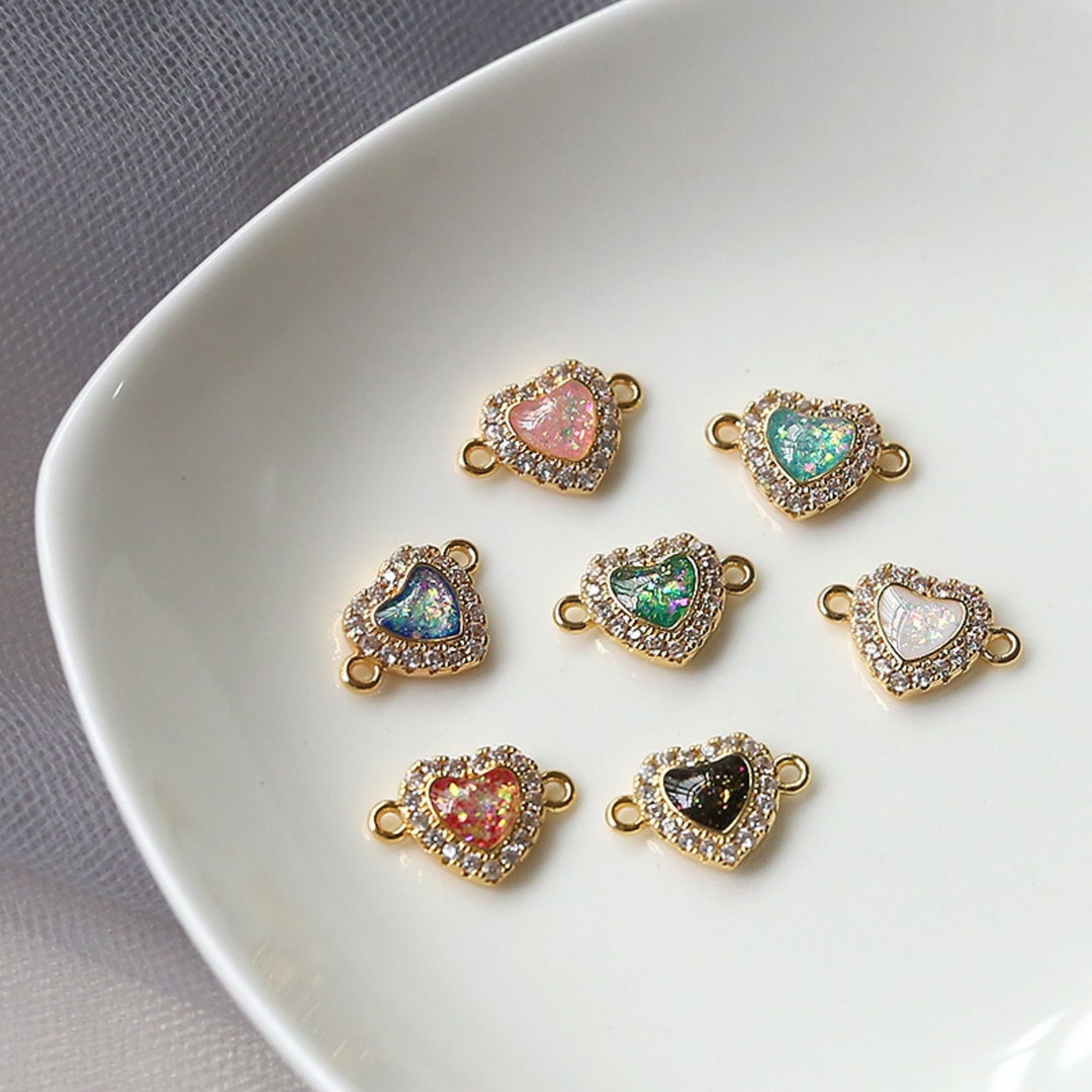 14K Gold Plated Gold Foil Heart Connector,square Crystal Zirconia Heart ...