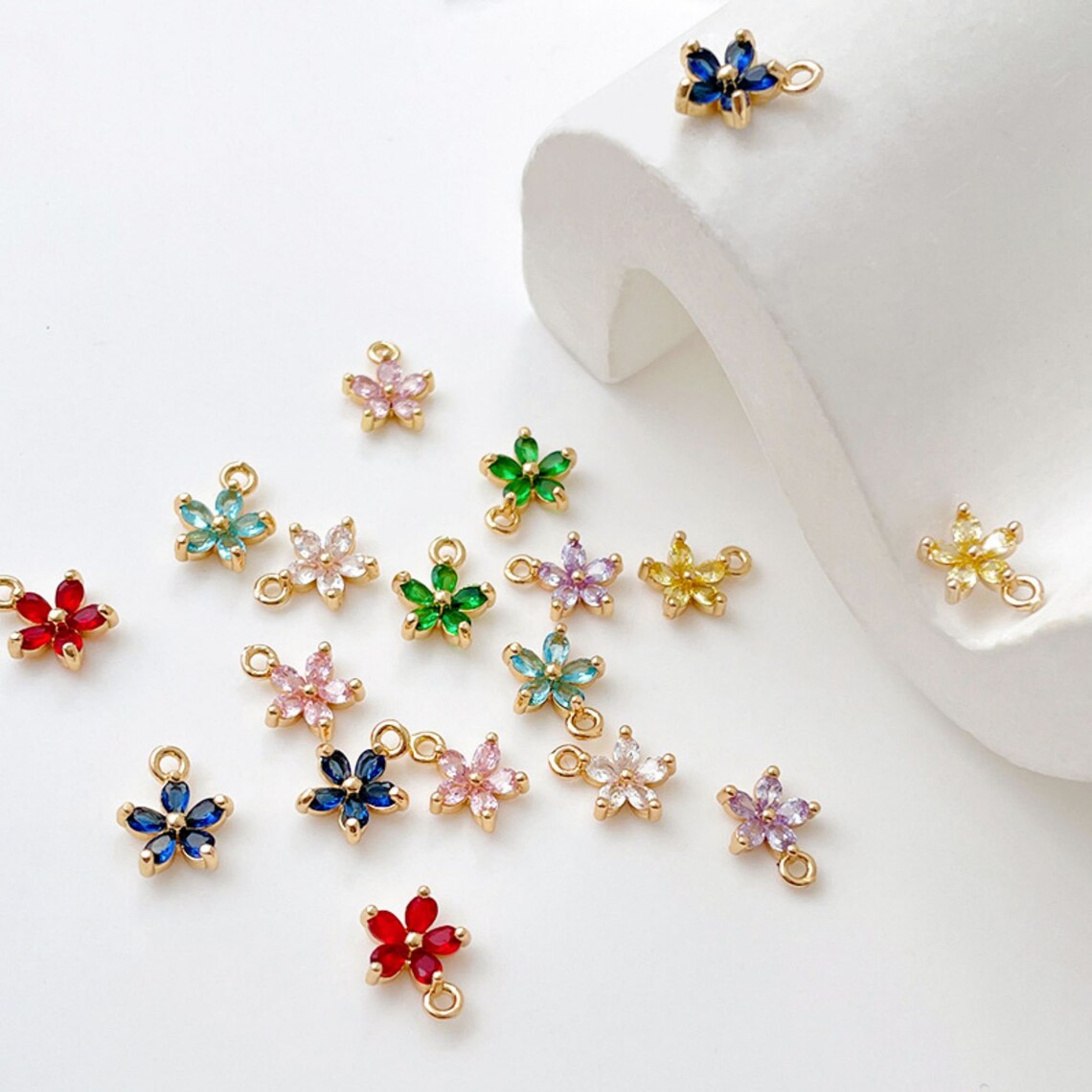 18K Gold Plated Delicate Flower Charm,cz Flower Pendant,zirconia ...