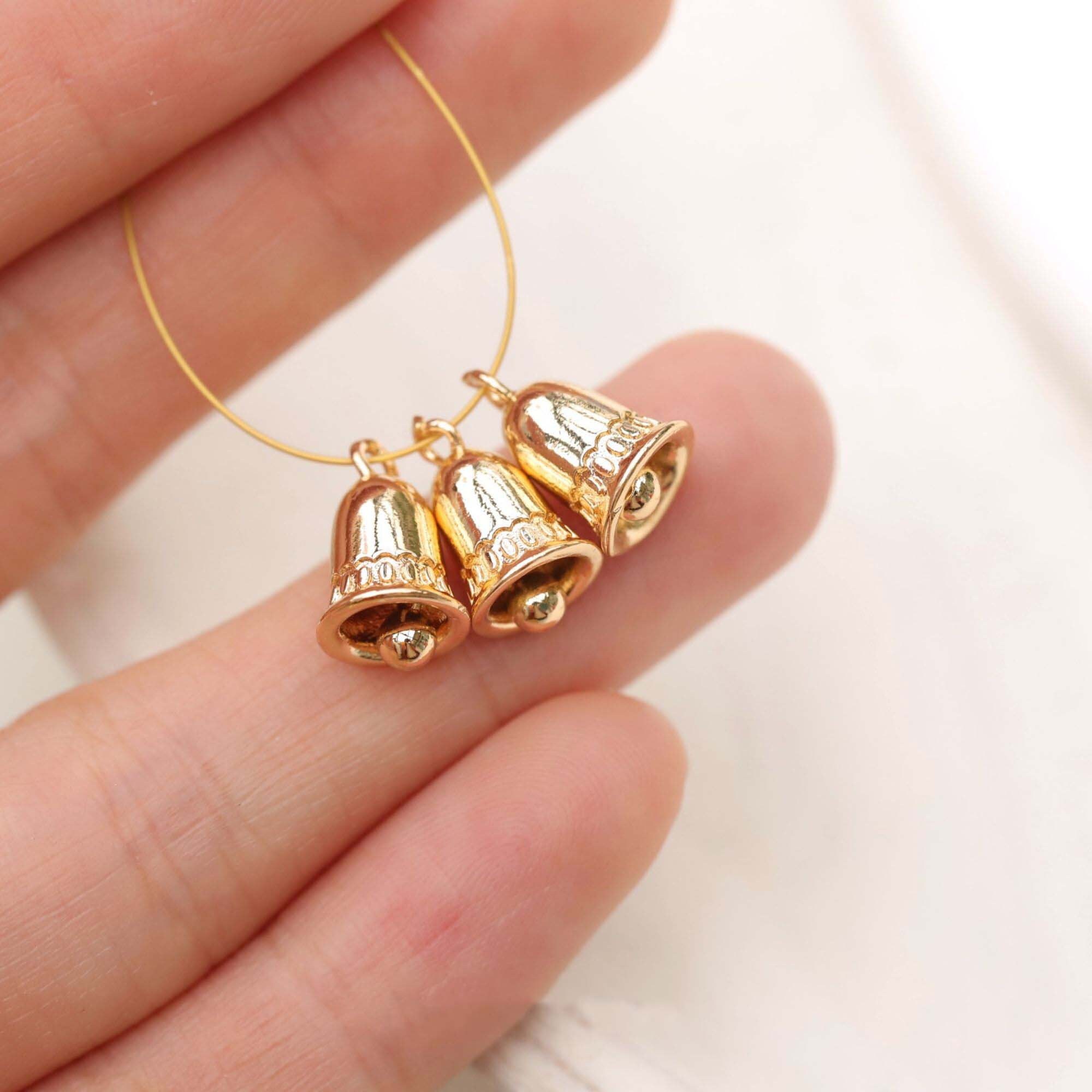 14K Gold Plated Mini Small Bell Pendant,cute Pendant, 3D Bell Charm,no ...