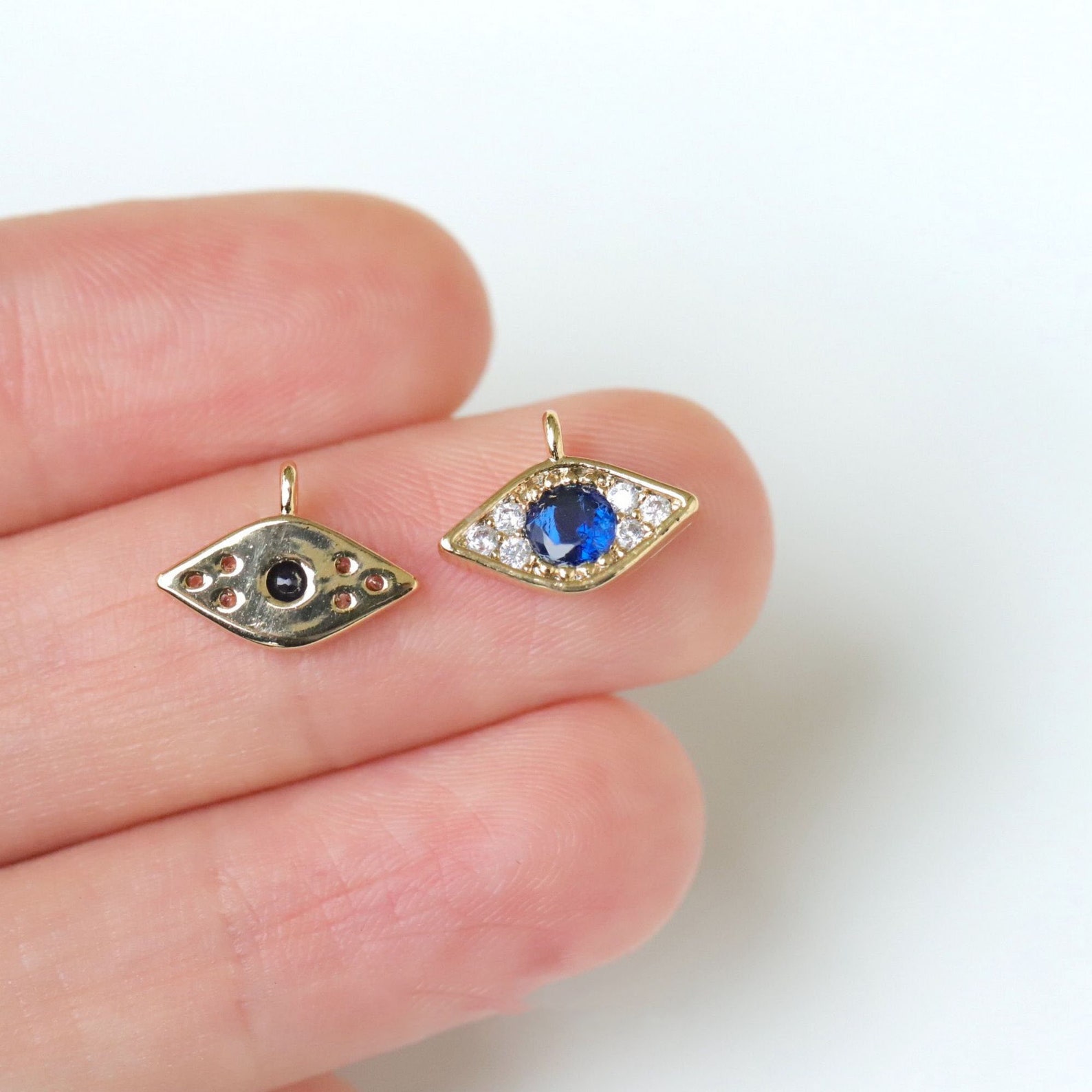 14K Gold Plated Evil Eye Charm,miniature CZ Pave Eye Charm,cubic Devil ...