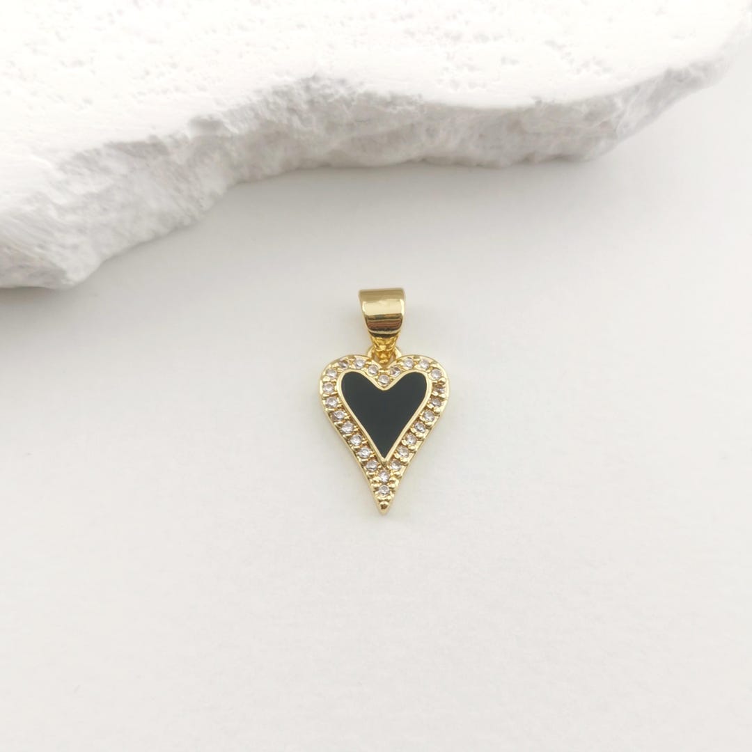 Lustrous Black Heart Charm,18k Gold Plated,cubic Zircion Love Pendant ...