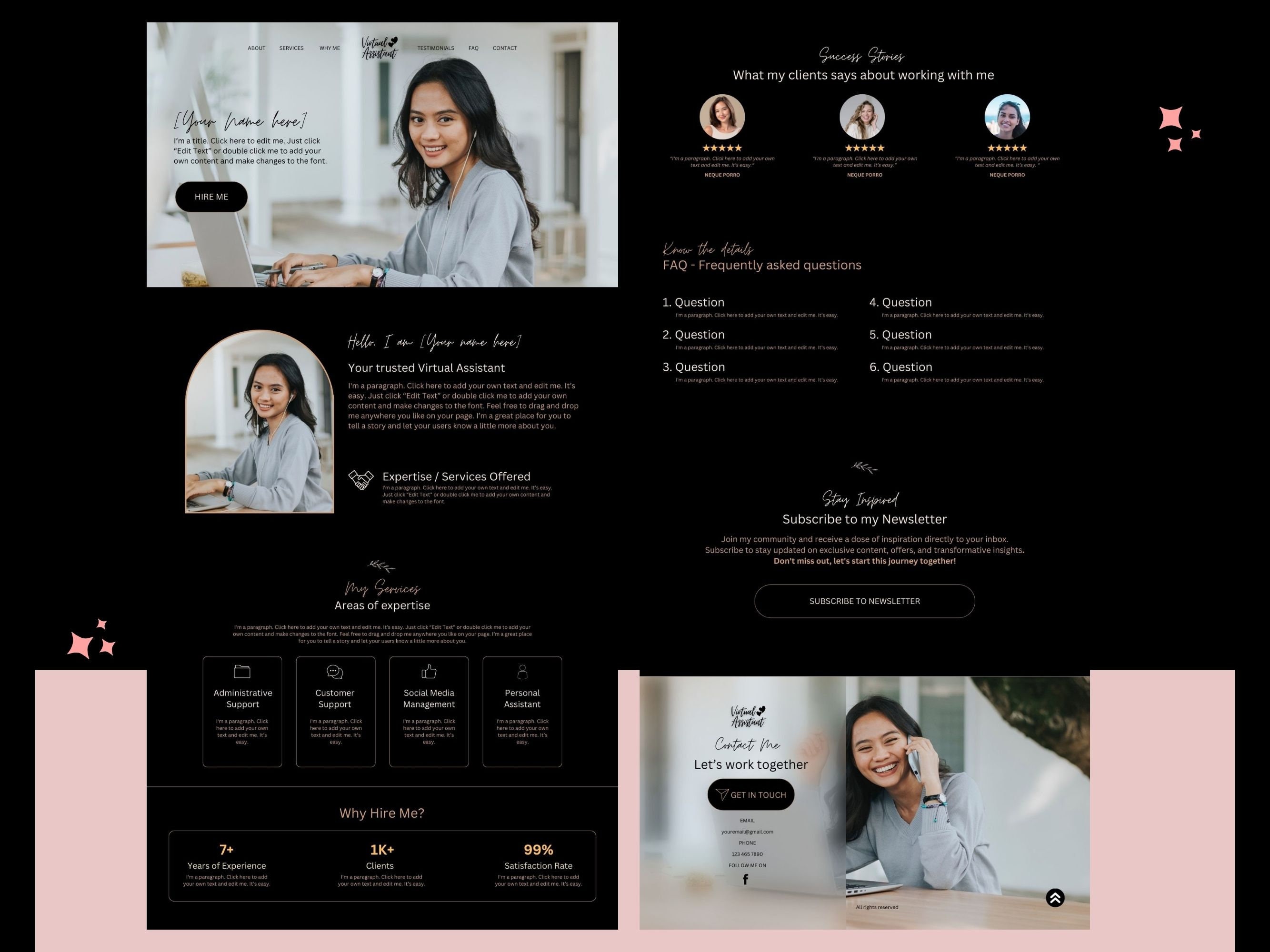 Black Website Template for Virtual Assistants, Educators, Coaches, Photographers, Social Media ...