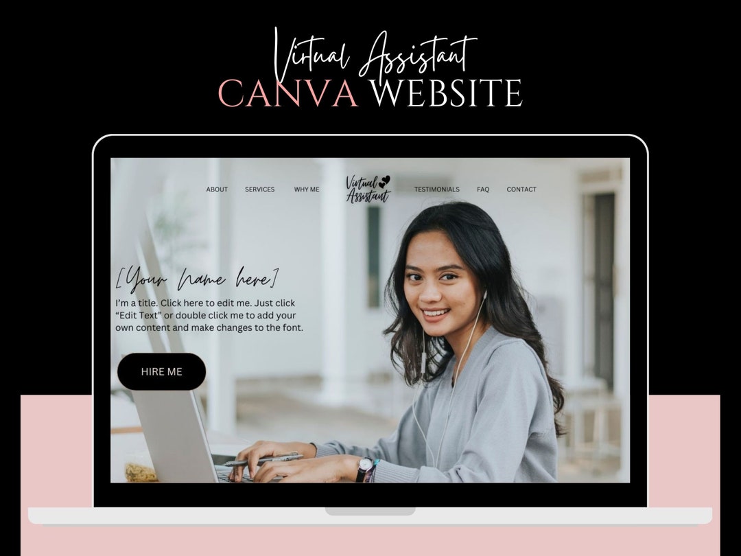 Black Website Template for Virtual Assistants, Educators, Coaches, Photographers, Social Media ...