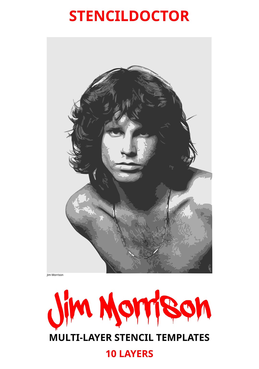 Jim Morrison Stencil Template: 10-layer A4 Art Print (digital Download ...