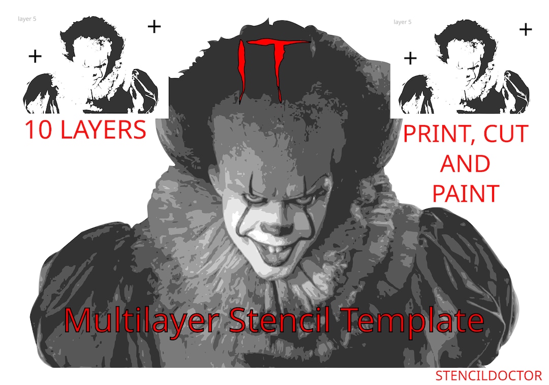 Pennywise (IT), 10 Layers. Halloween Horror. Multi-layer Stencil ...