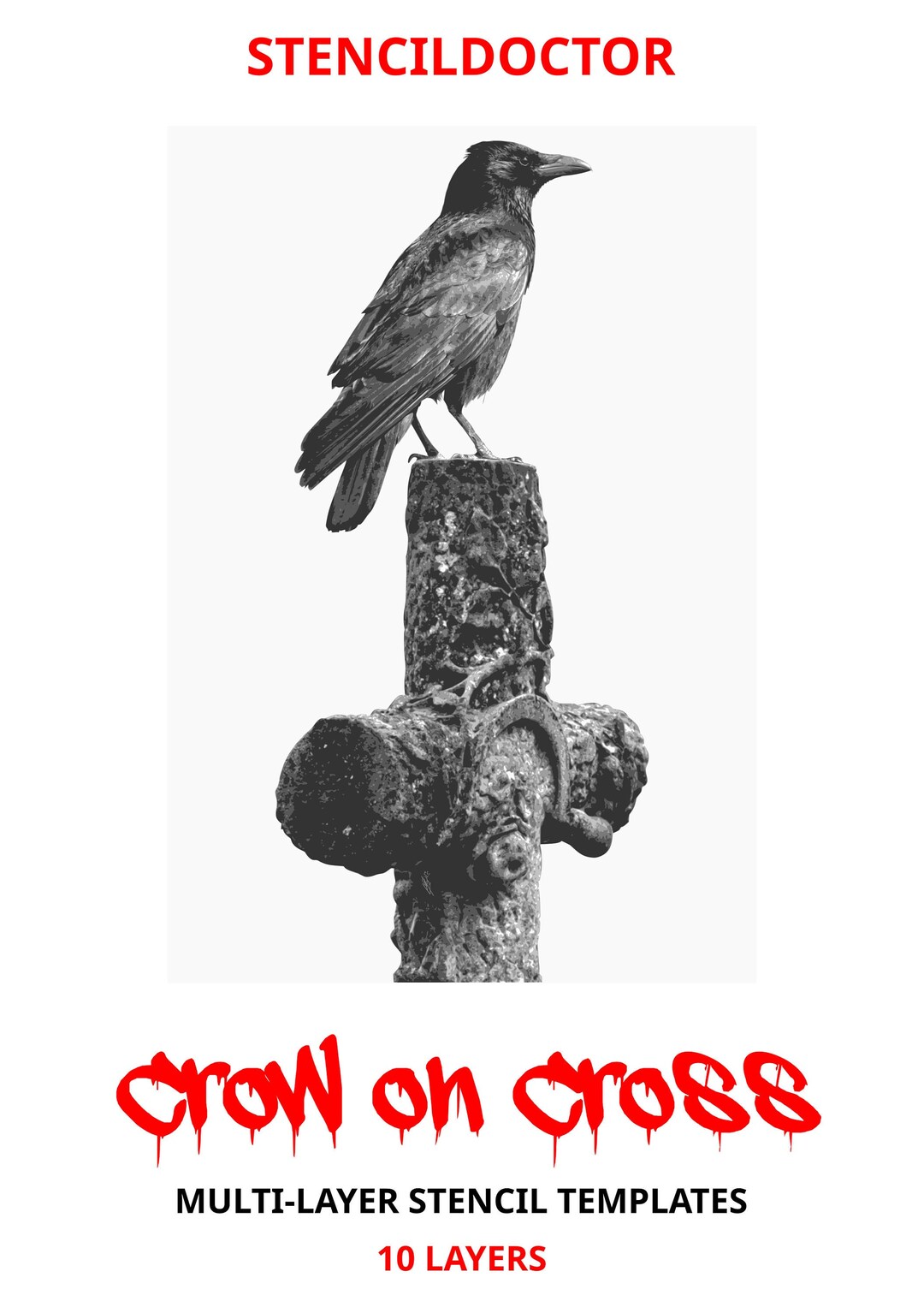Crow on Cross Stencil Template: 10-layer A4 Art Print (digital Download ...