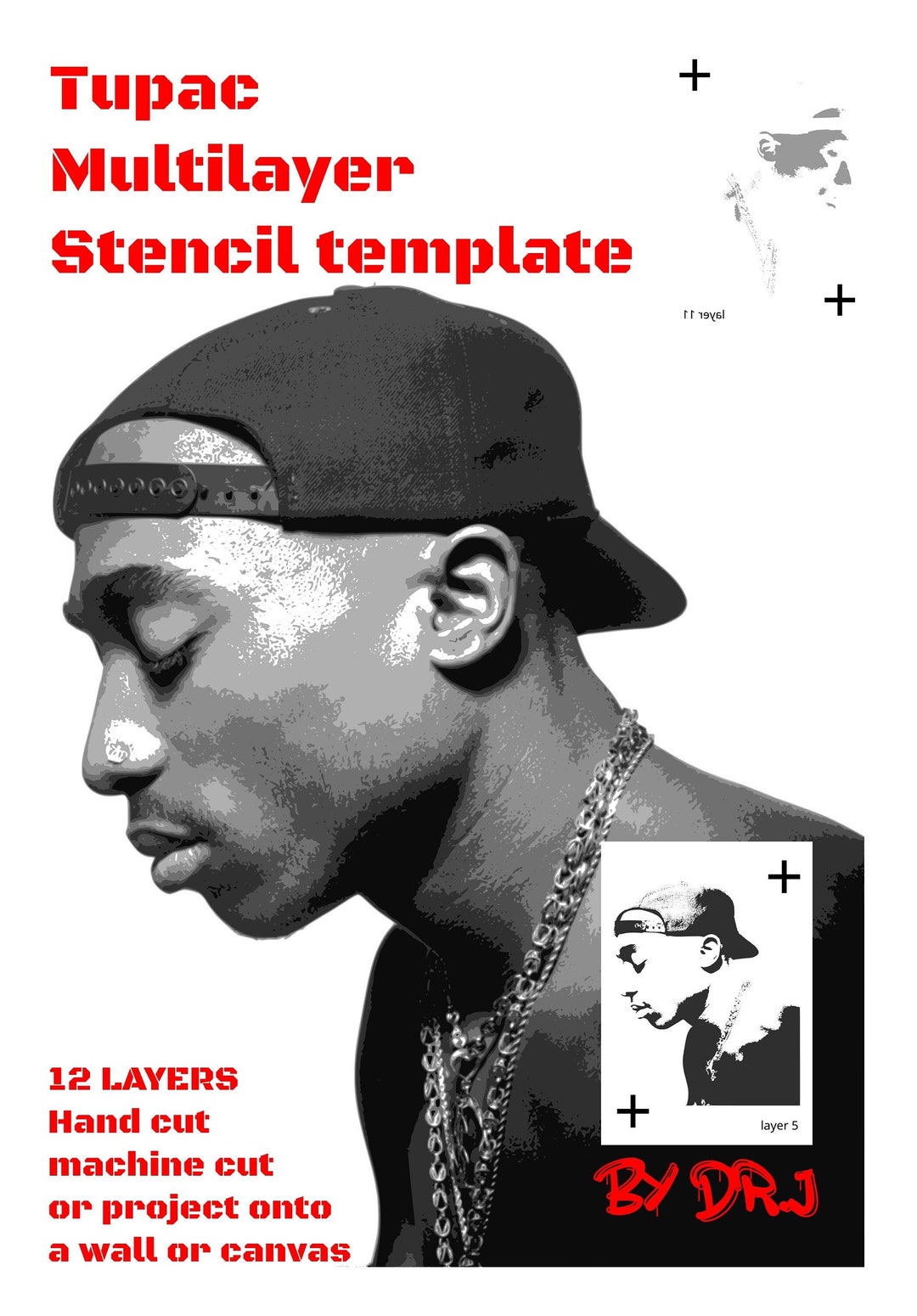 Tupac. Multi-layer Stencil Templates Project and Paint Wall Murals ...