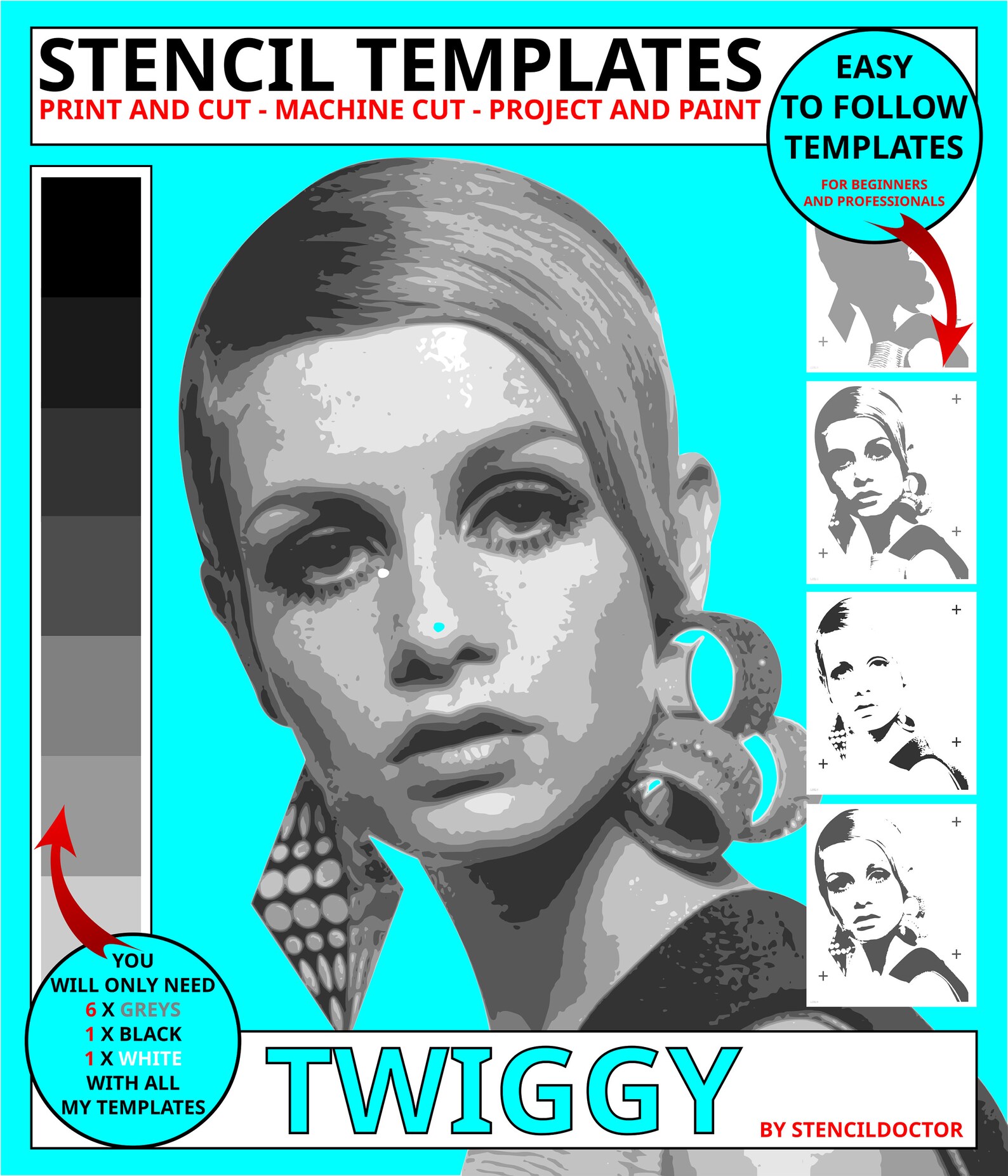 Twiggy Stencil Templates | Print and Cut | Digital Download ...