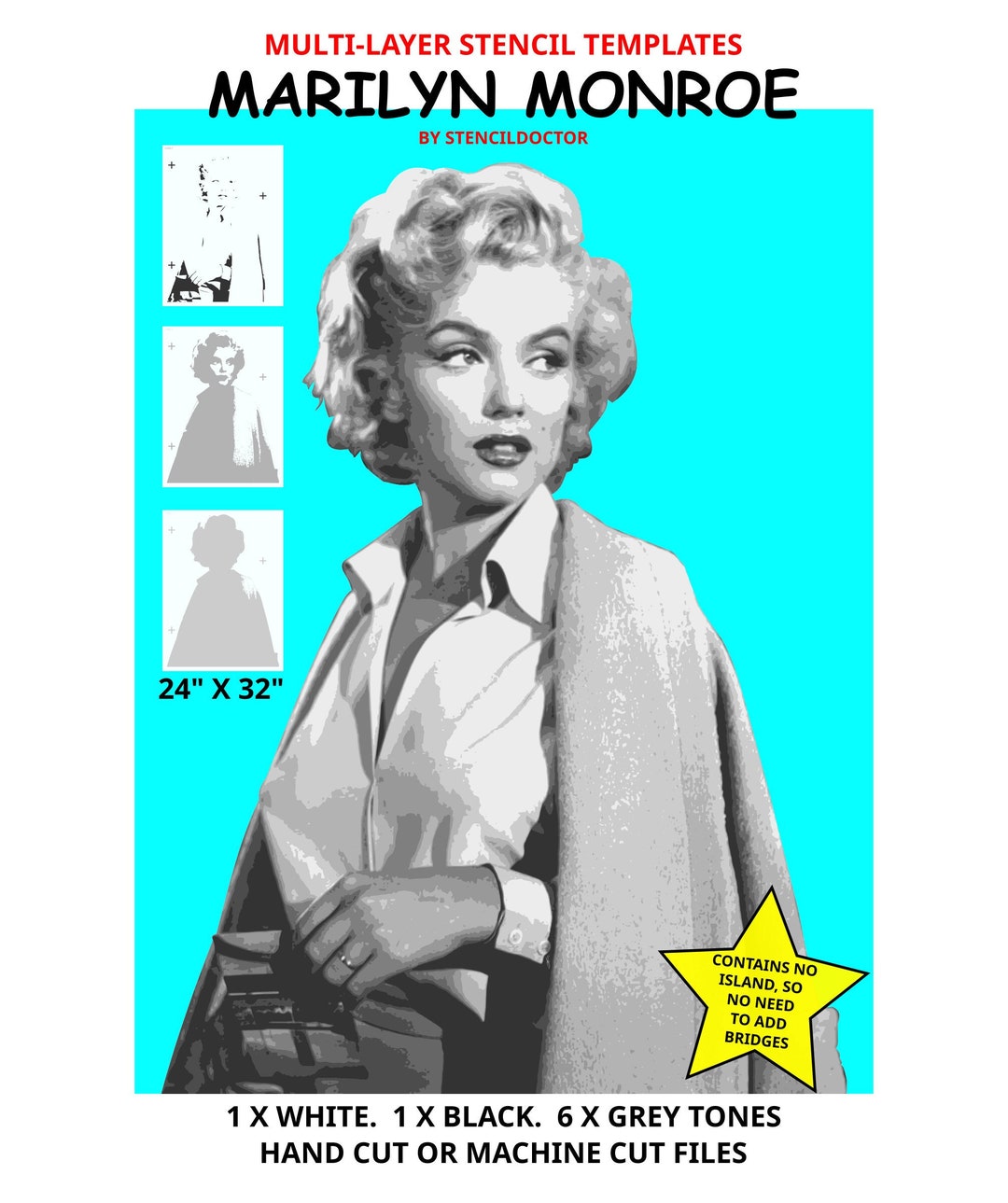 Marilyn Monroe. Stencil Templates | Print and Cut | Cricut | Vinyl ...